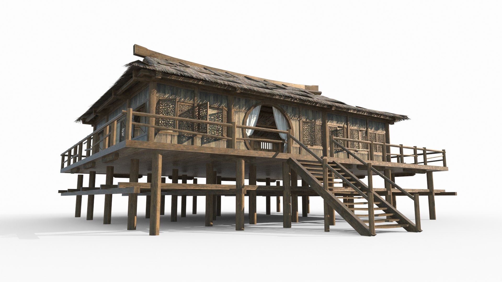 3D Thatched House Hall of Ancient Asian Architecture model - TurboSquid ...