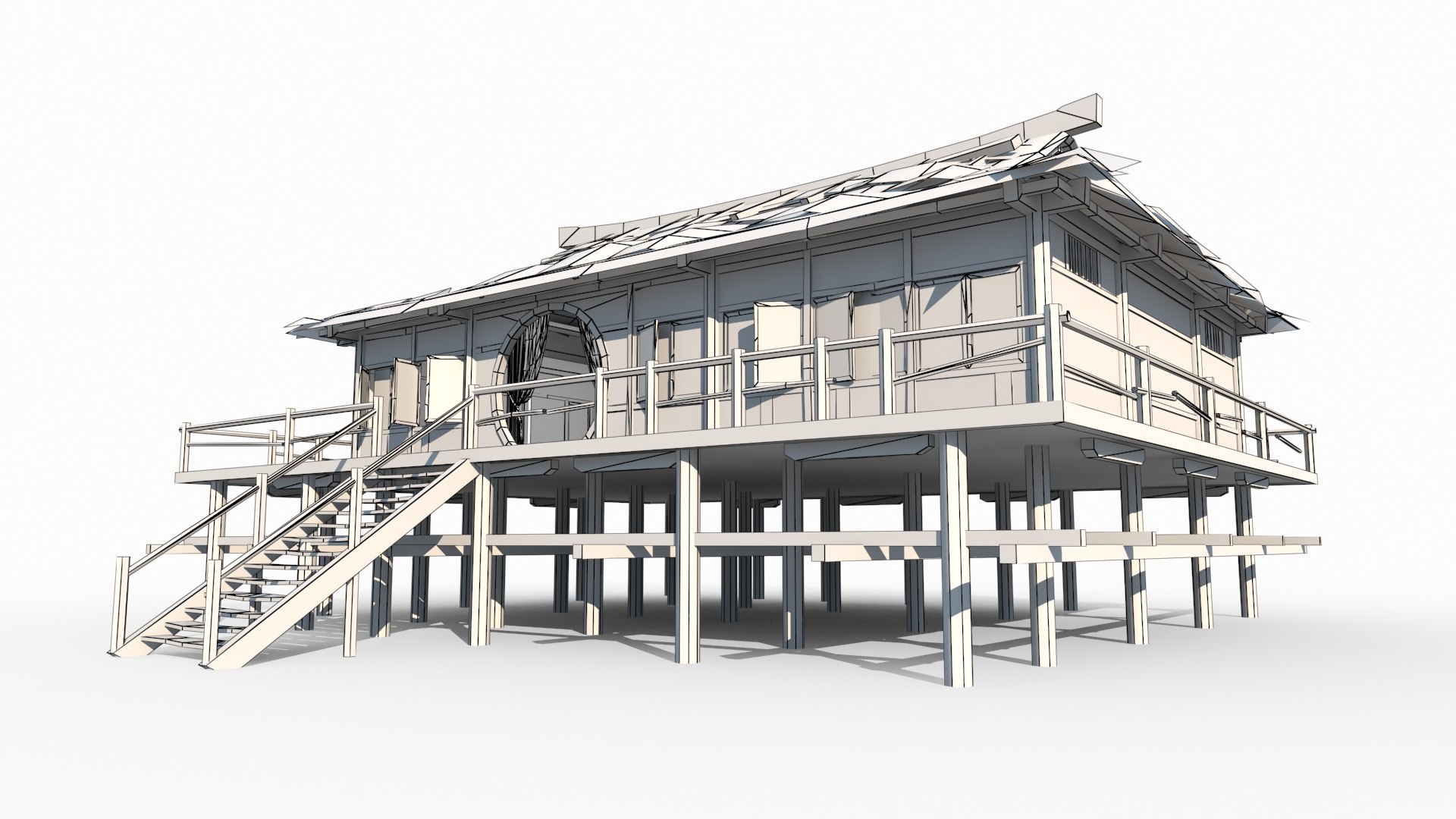 3D Thatched House Hall of Ancient Asian Architecture model - TurboSquid ...