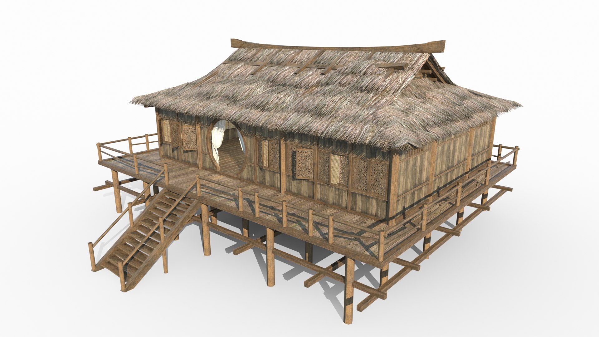 3D Thatched House Hall of Ancient Asian Architecture model - TurboSquid ...