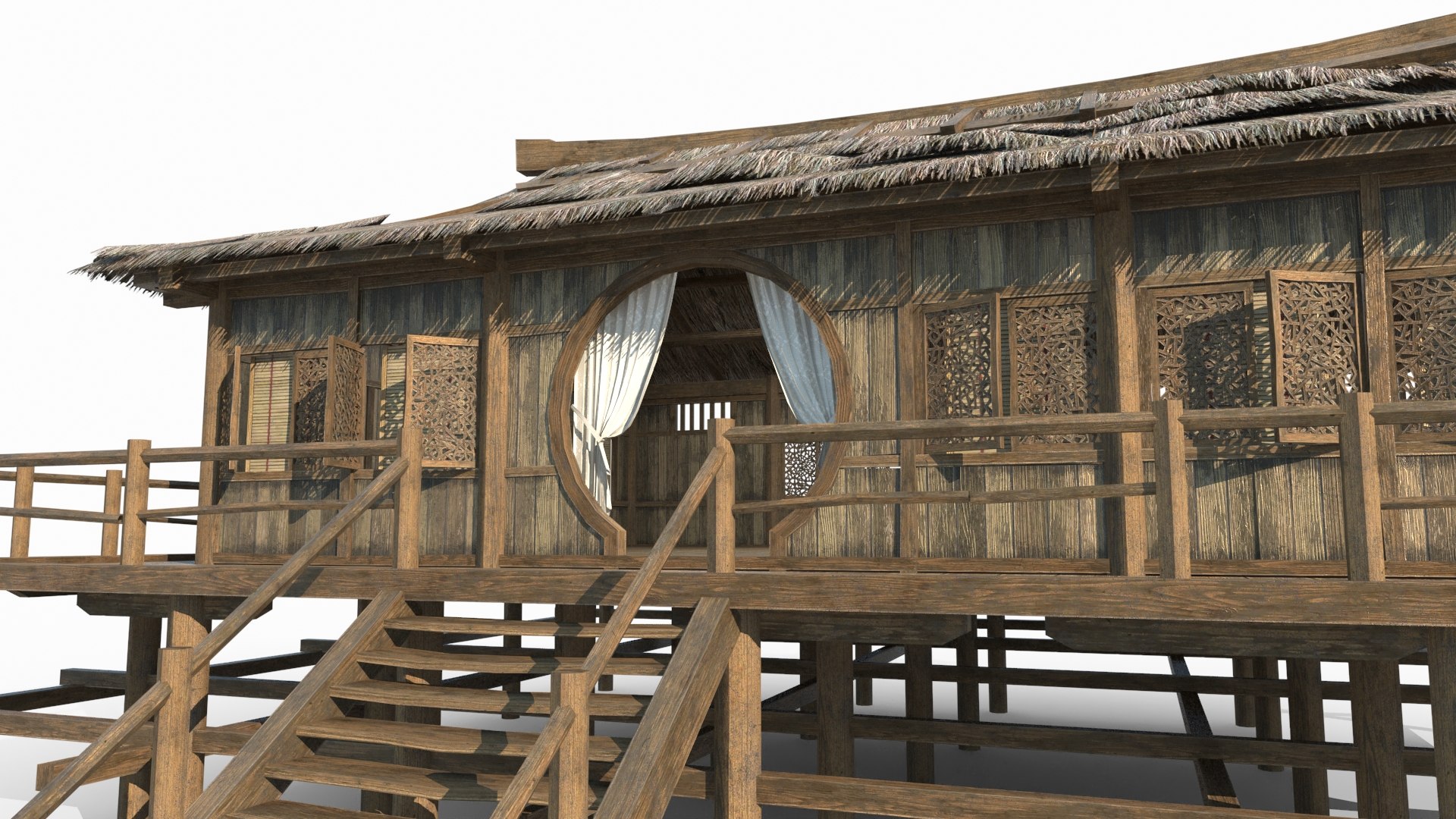 3D Thatched House Hall of Ancient Asian Architecture model - TurboSquid ...