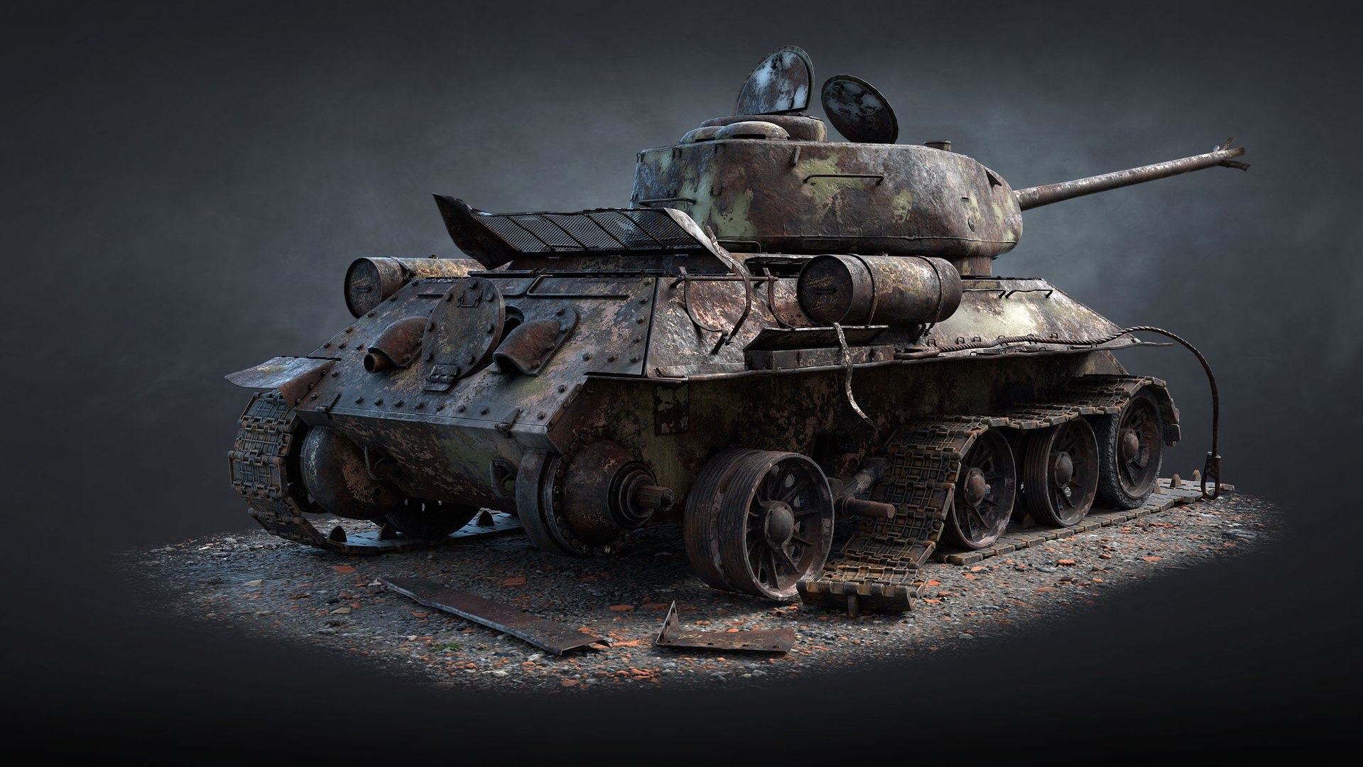 3D T-34-85 Destroyed Game Ready Model - TurboSquid 1990032