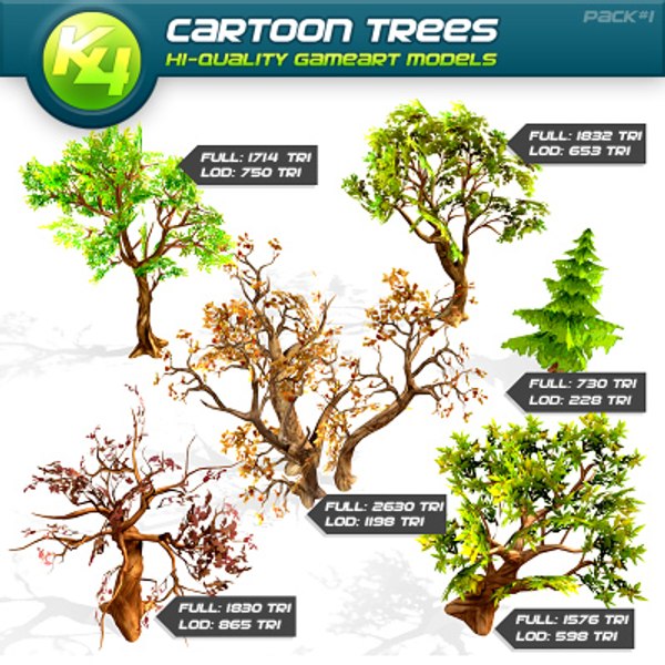 free obj mode cartoon trees