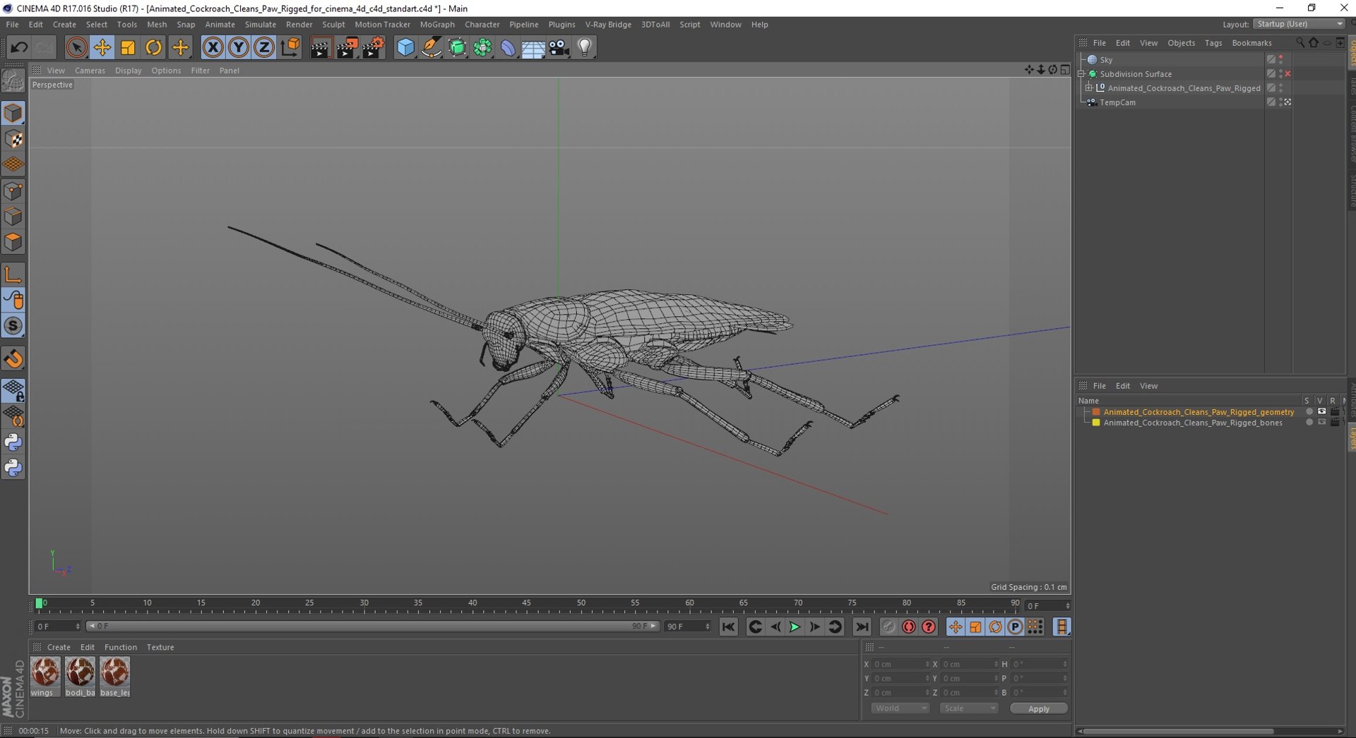 3D Animated Cockroach Cleans Paw Rigged For Cinema 4D Model ...