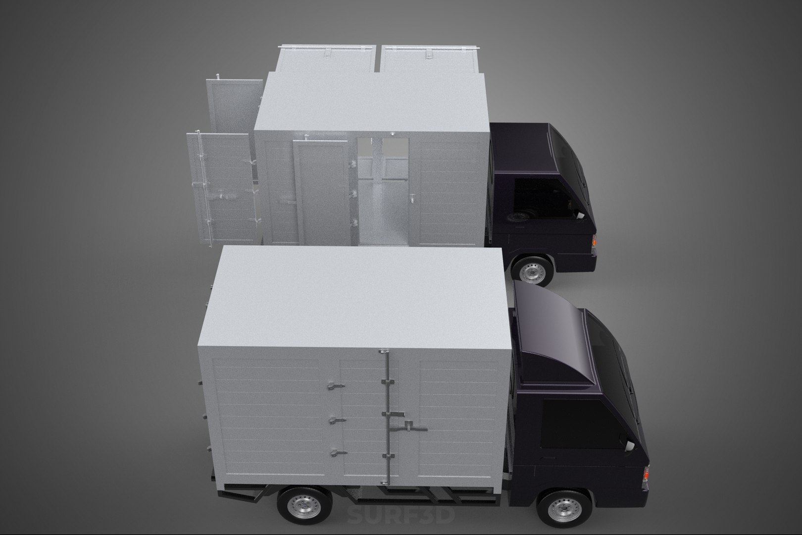 2 CONFIGURATION OPEN CLOSED BOX TRUCK DELIVERY CARGO PICKUP VAN 3D ...