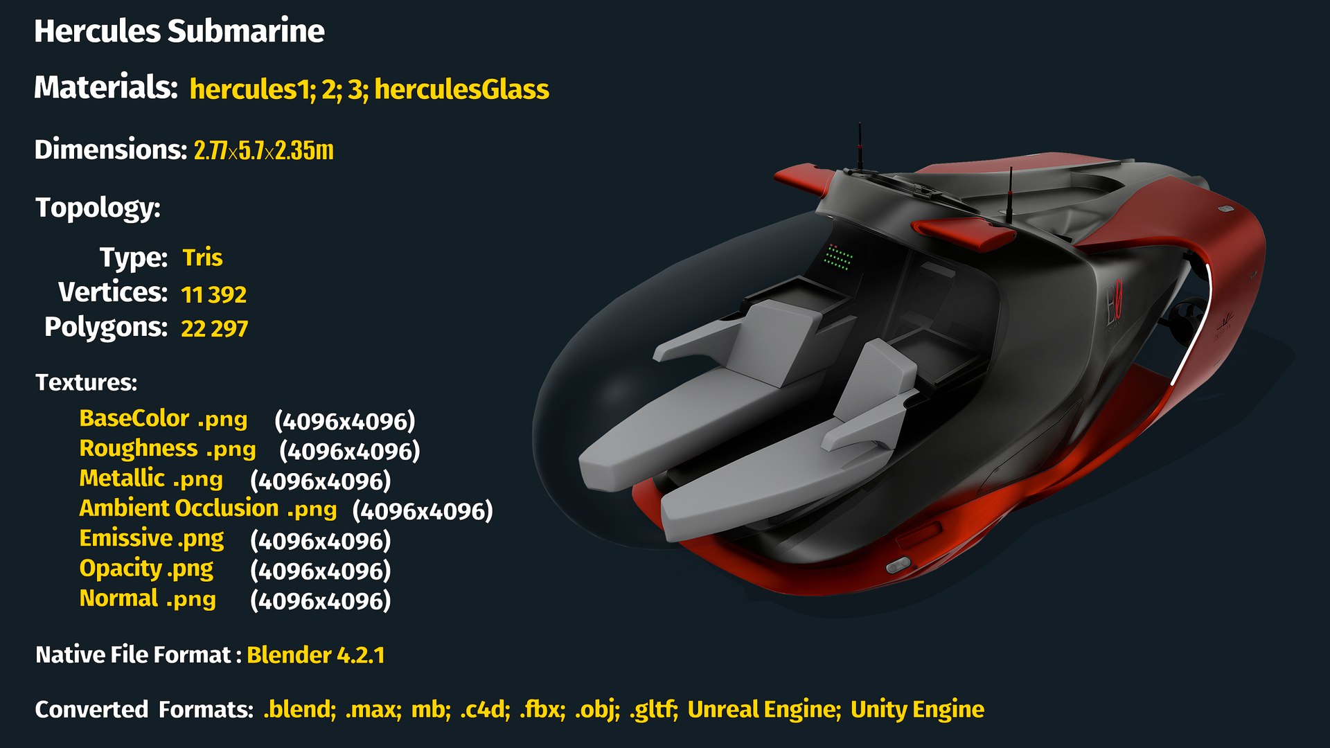 Hercules Submarine 3D - TurboSquid 2281235