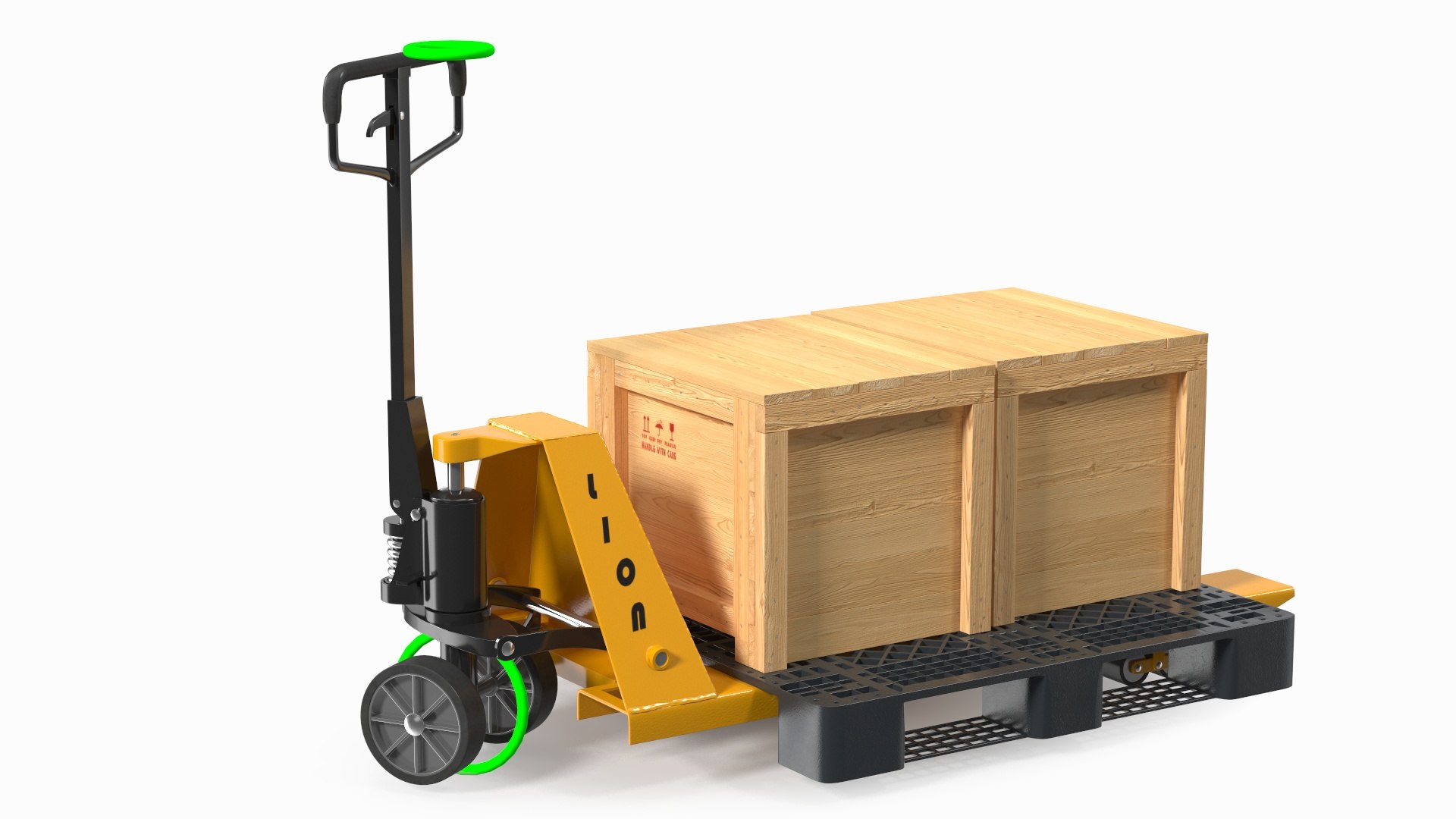 3D model Lion Industrial Standard Duty Pallet Jack with Wooden Crates ...