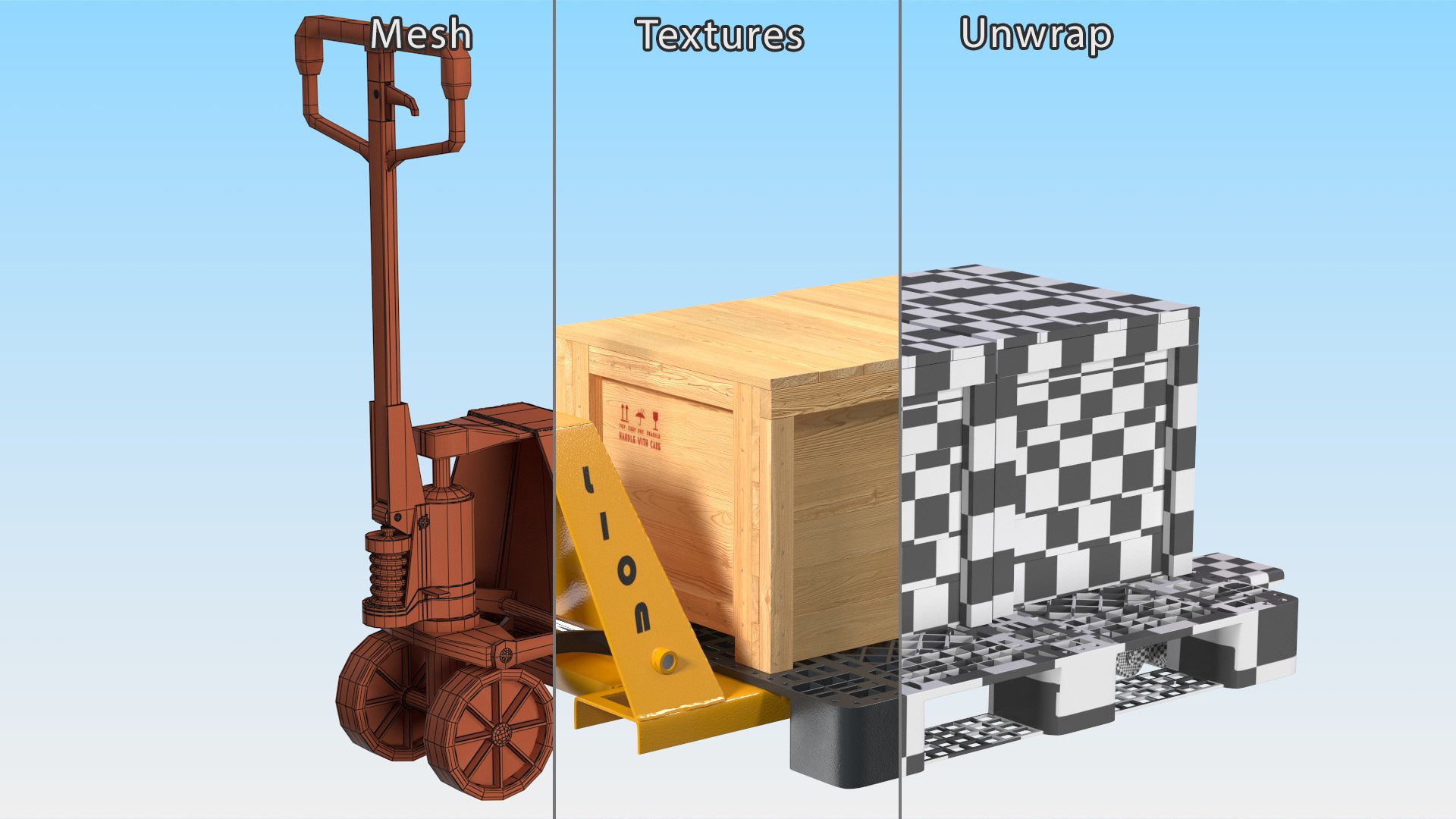 3D model Lion Industrial Standard Duty Pallet Jack with Wooden Crates ...