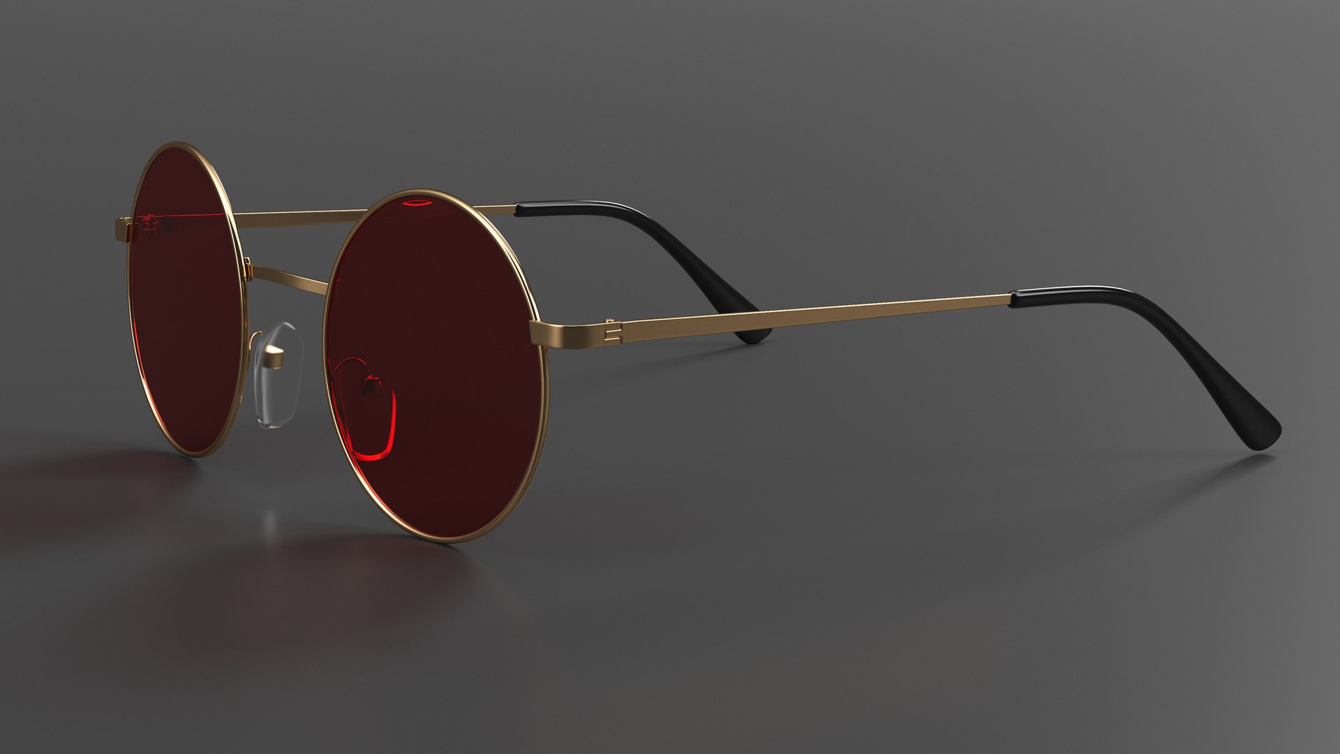 3D Round Circle Golden Frame Red Lens Glasses Model - TurboSquid 2140334