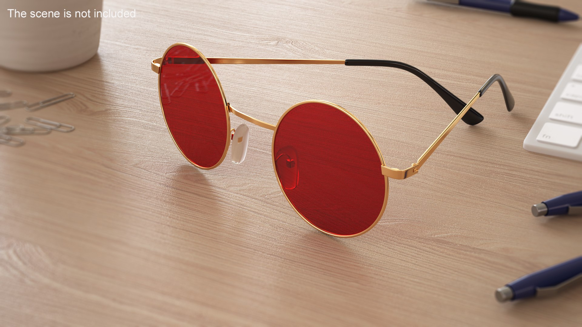 3D Round Circle Golden Frame Red Lens Glasses Model - TurboSquid 2140334