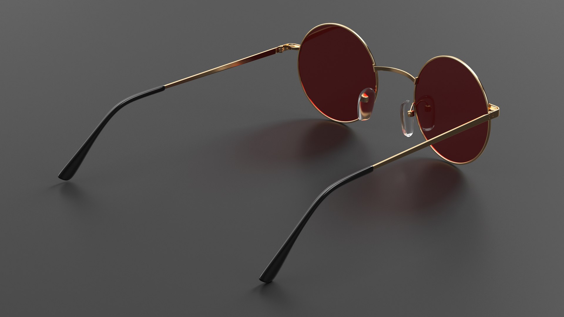 3D Round Circle Golden Frame Red Lens Glasses Model - TurboSquid 2140334