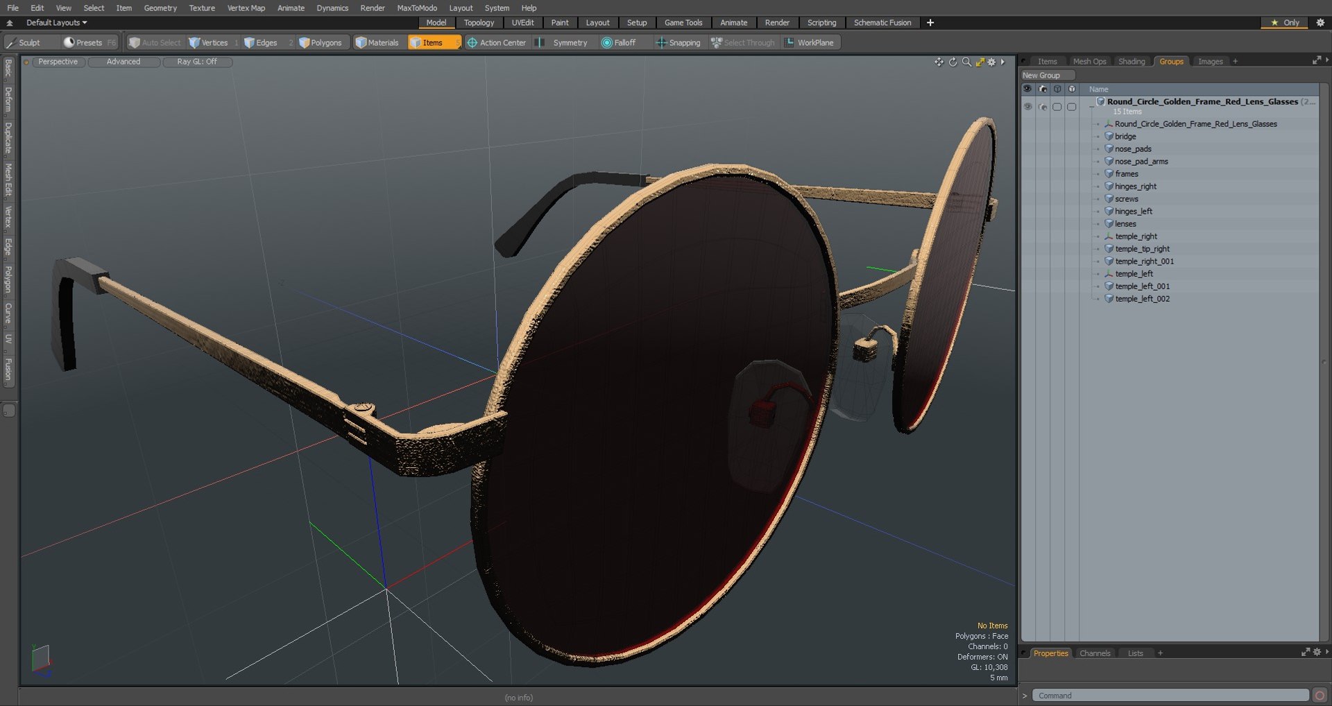 3D Round Circle Golden Frame Red Lens Glasses Model - TurboSquid 2140334