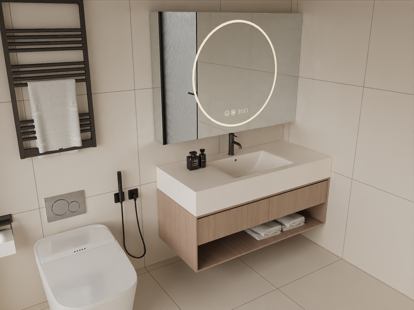 Modern bathroom with lights and render settings 3D model 3D model 3D ...