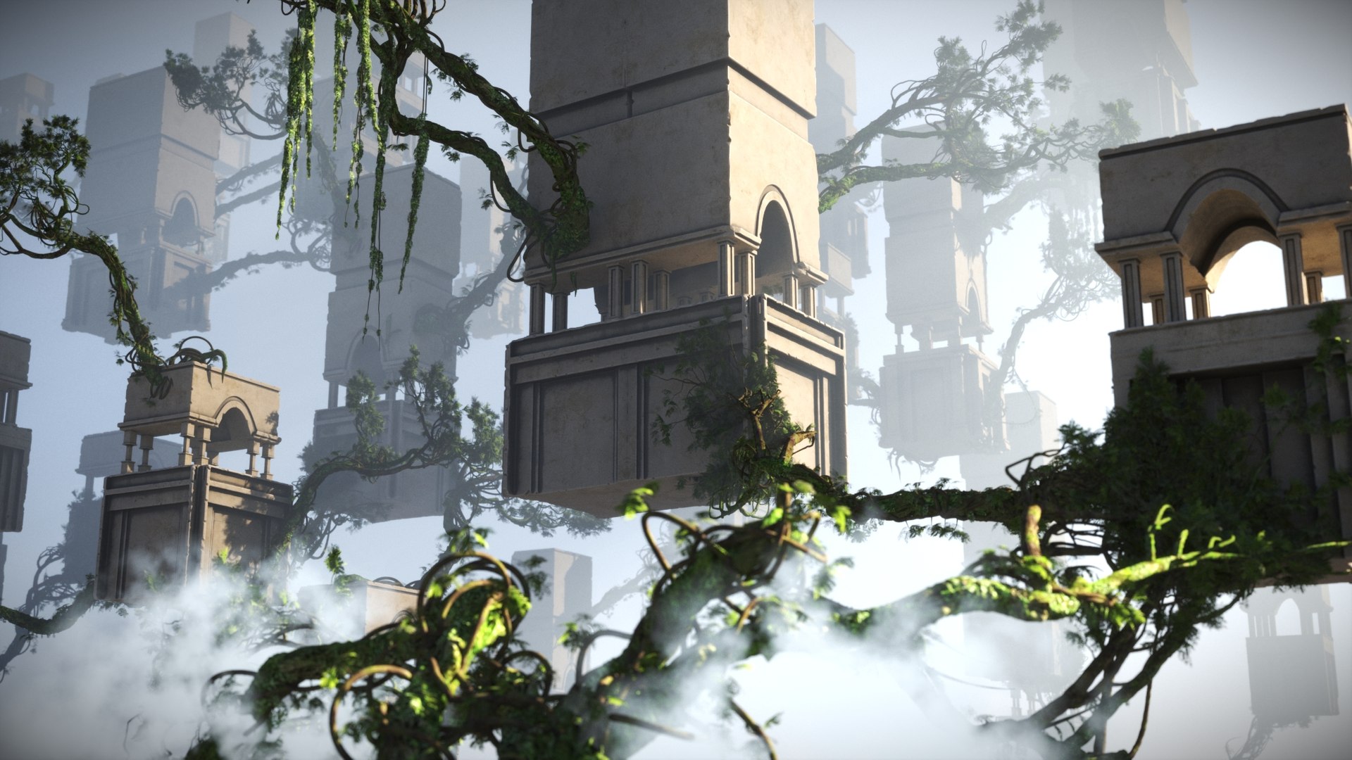 Floating Trees Buildings 3D Model - TurboSquid 2385367