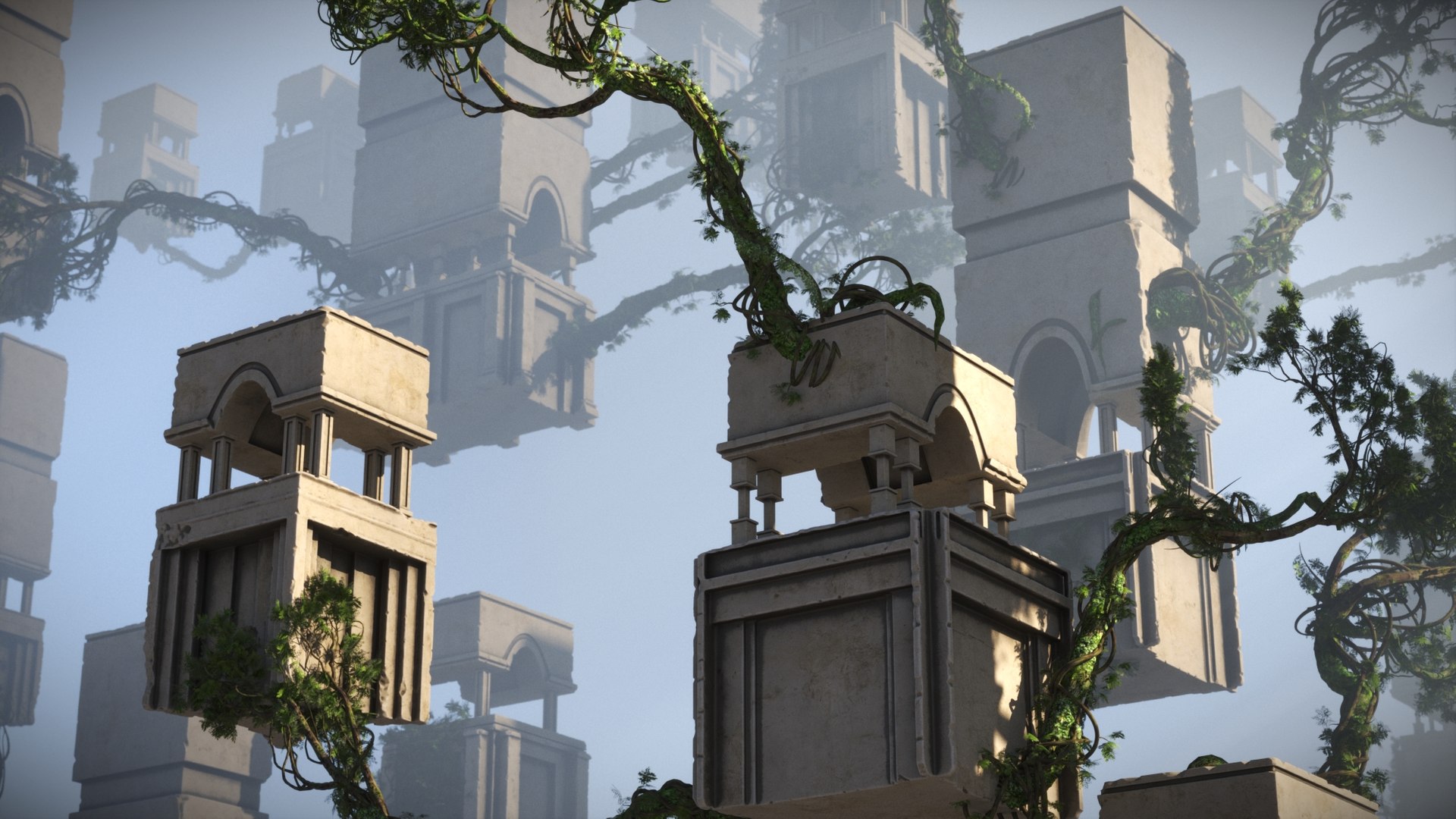 Floating Trees Buildings 3D Model - TurboSquid 2385367