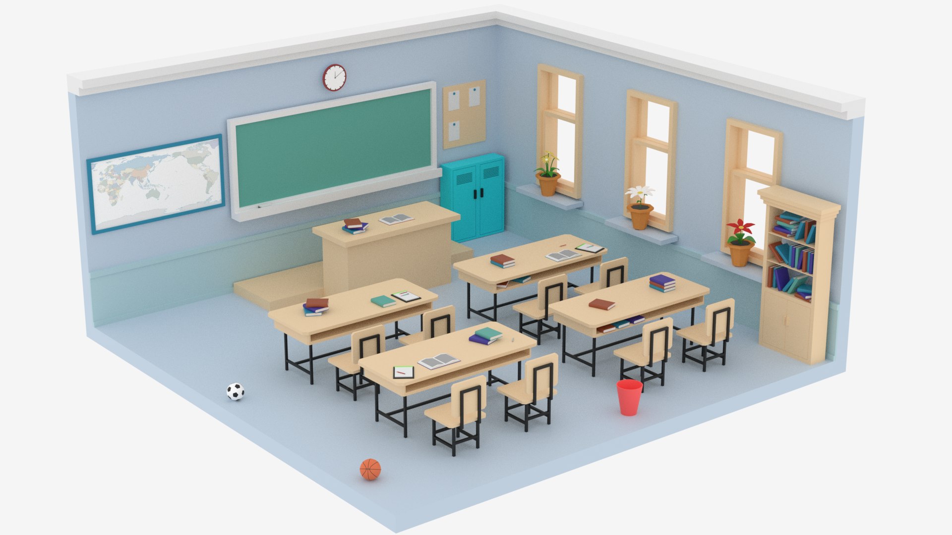 Cartoon Classroom 3D Model - TurboSquid 1713163