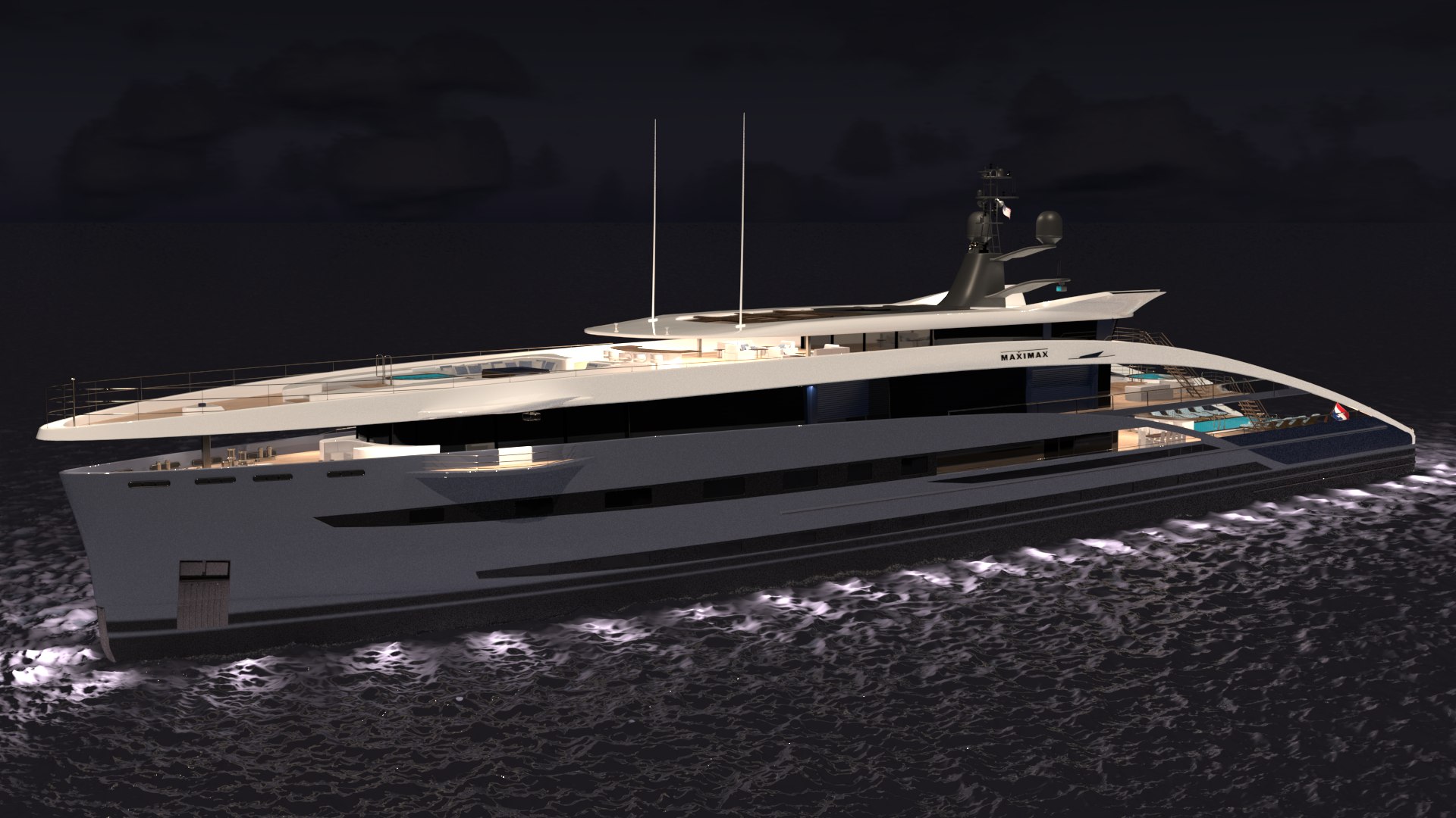 3D MaxiMax Superyacht Night Scene Model - TurboSquid 2190129