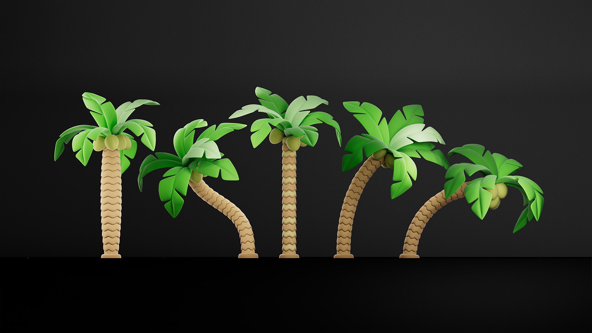 3D Cartoon Palm Trees Bundle With Coconuts Model - TurboSquid 2114339