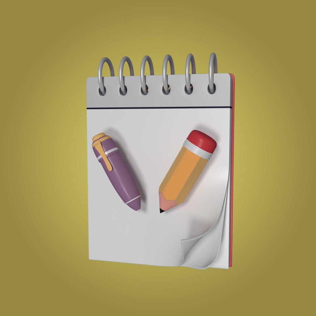 3D cartoon pencil pen notepad - TurboSquid 1578536