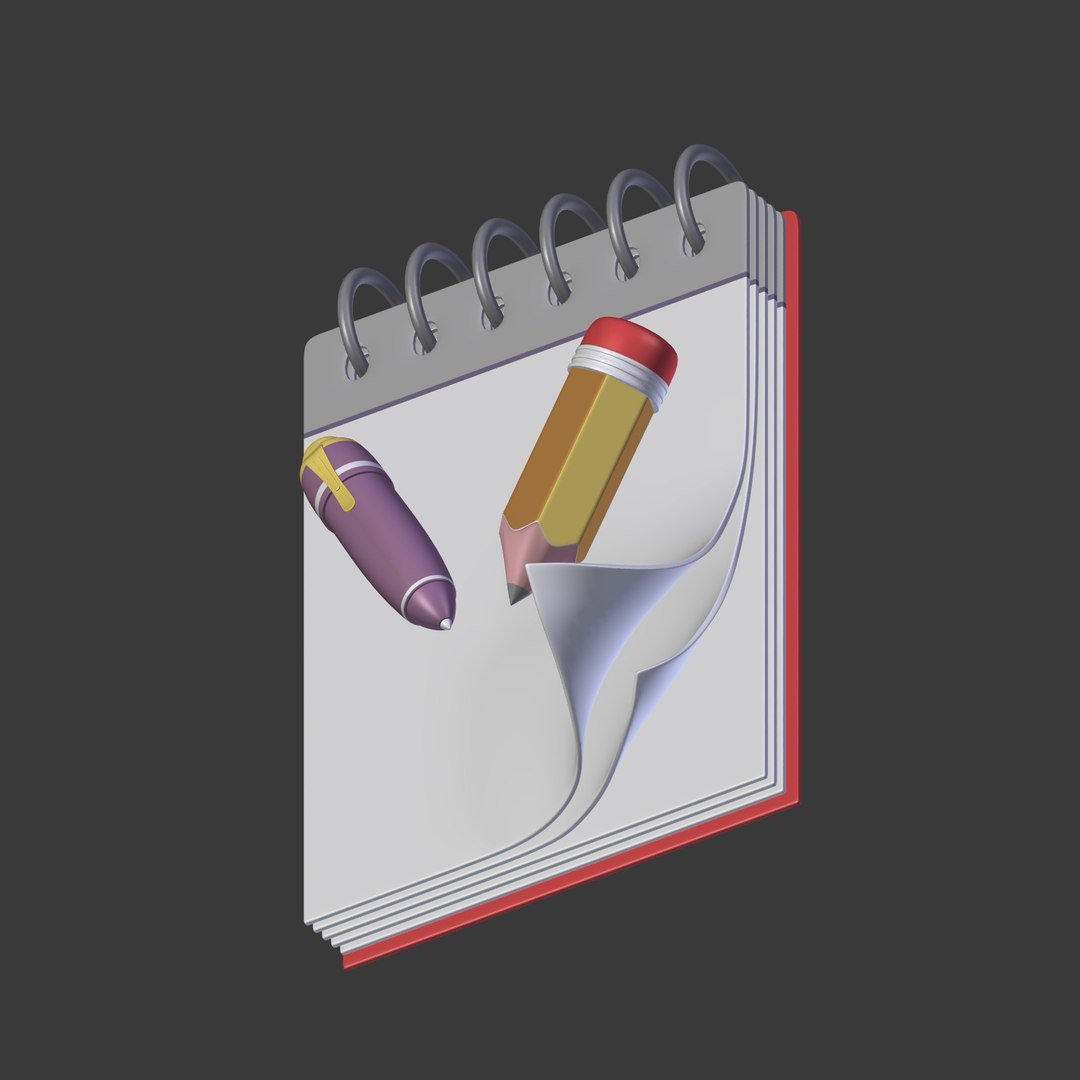 3D cartoon pencil pen notepad - TurboSquid 1578536