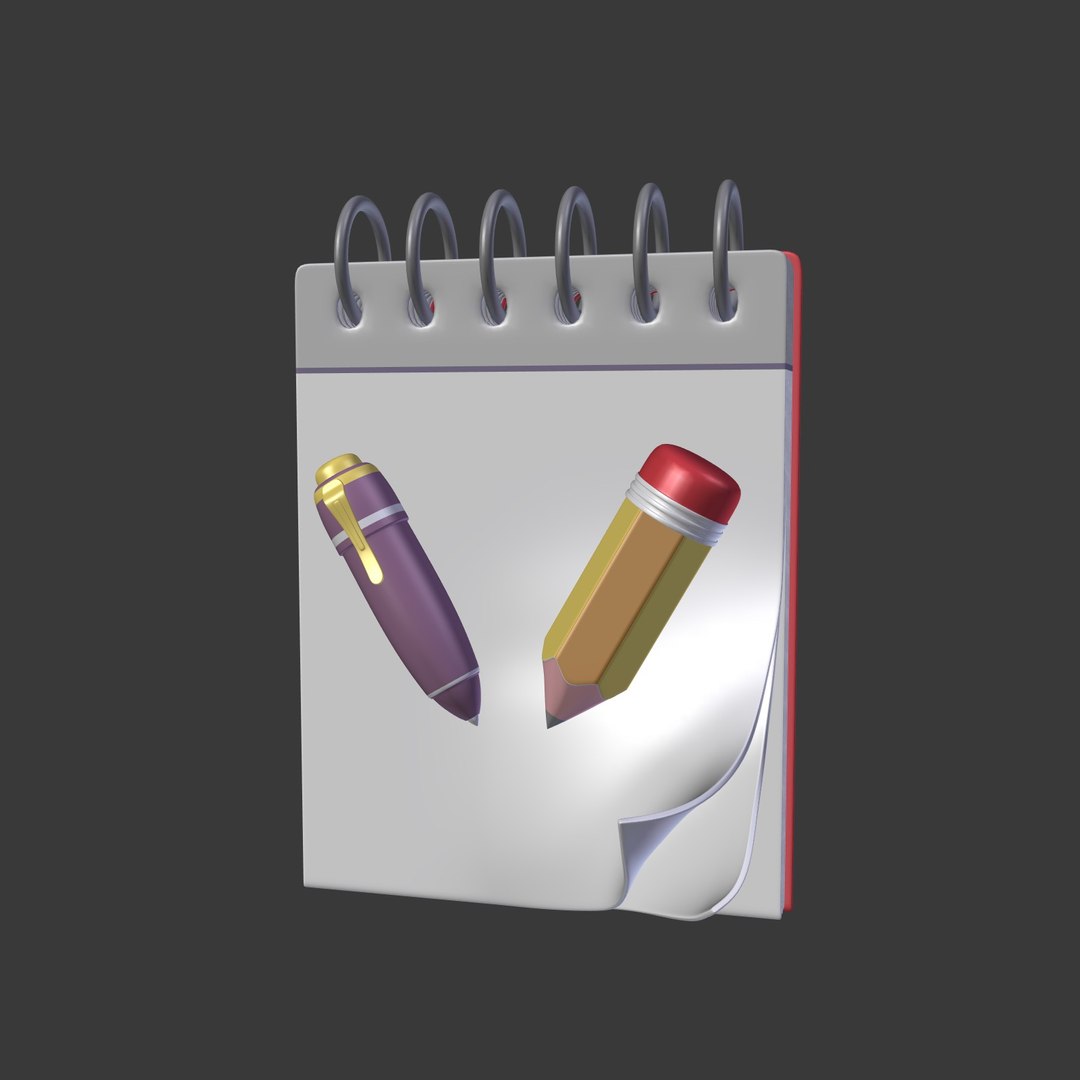 3D cartoon pencil pen notepad - TurboSquid 1578536