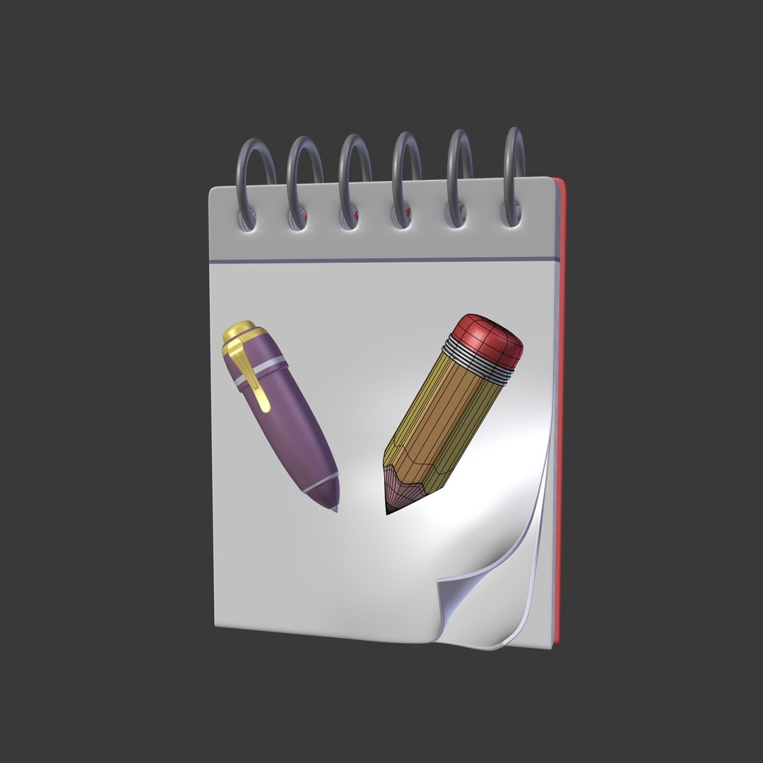 3D cartoon pencil pen notepad - TurboSquid 1578536