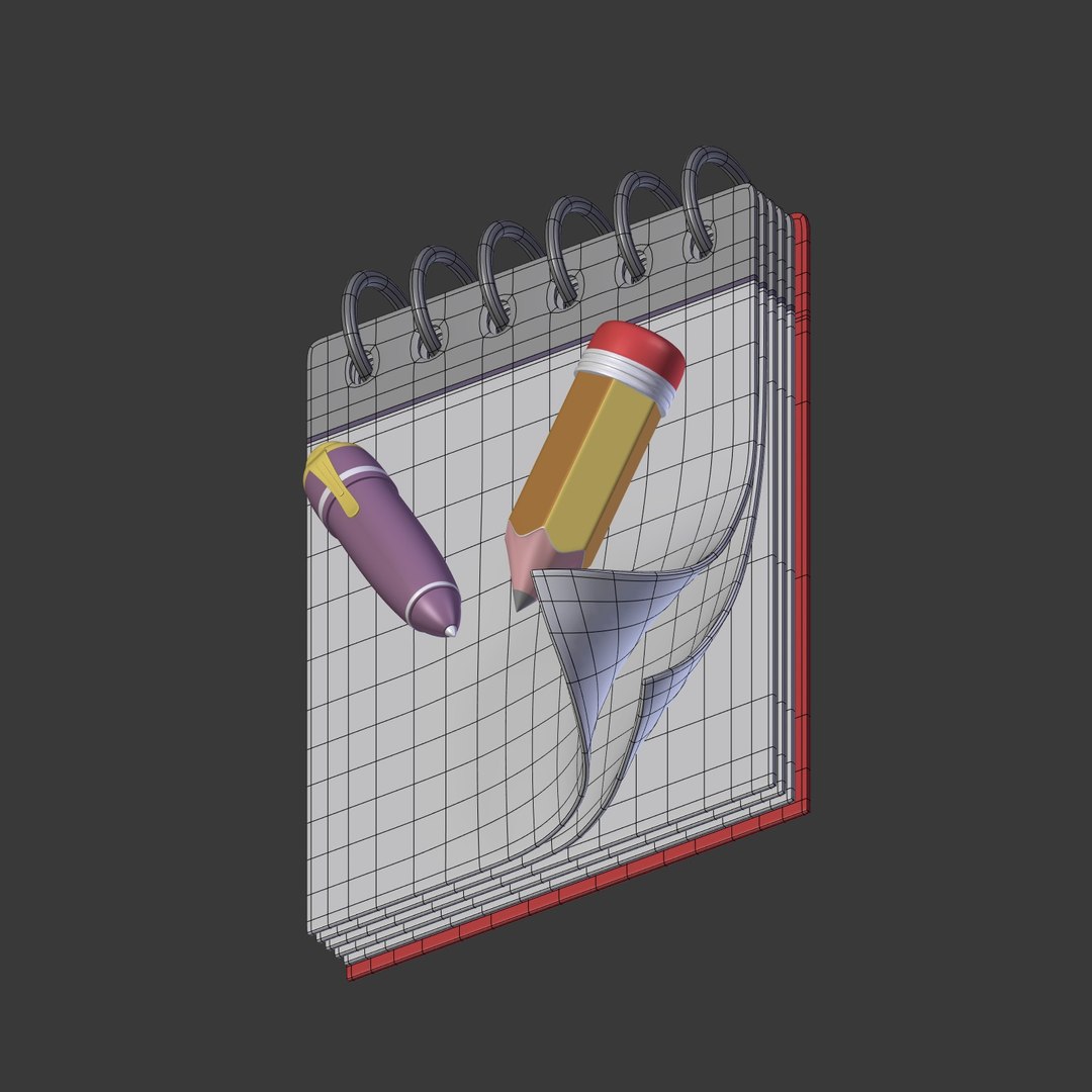 3D cartoon pencil pen notepad - TurboSquid 1578536