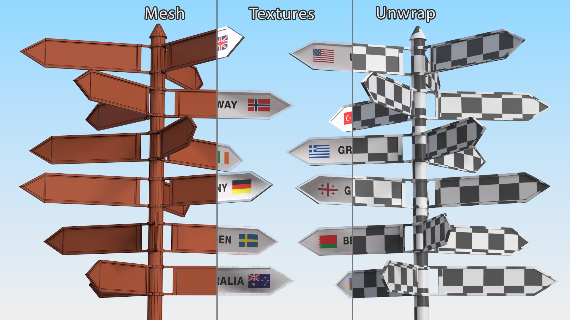 Travel Signpost With Various Countries Model - TurboSquid 2059267