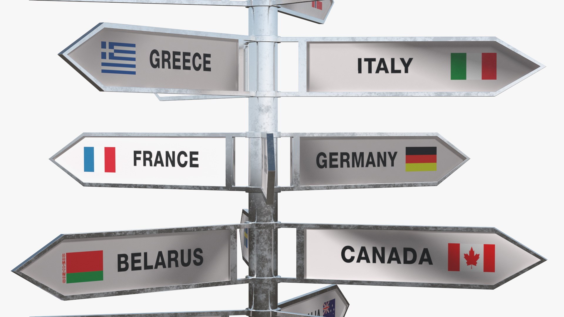 Travel Signpost With Various Countries Model - TurboSquid 2059267