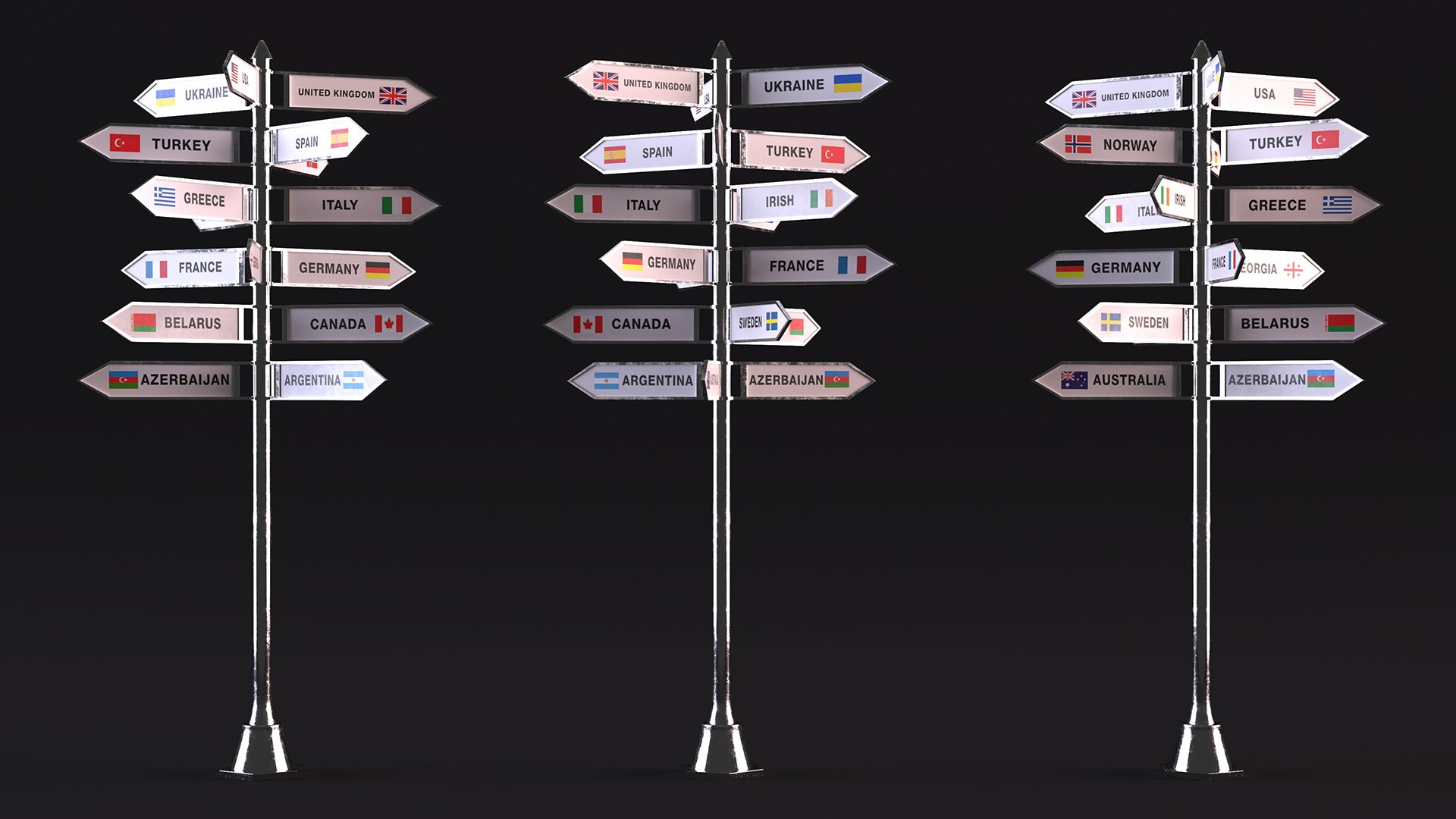 Travel Signpost With Various Countries Model - TurboSquid 2059267