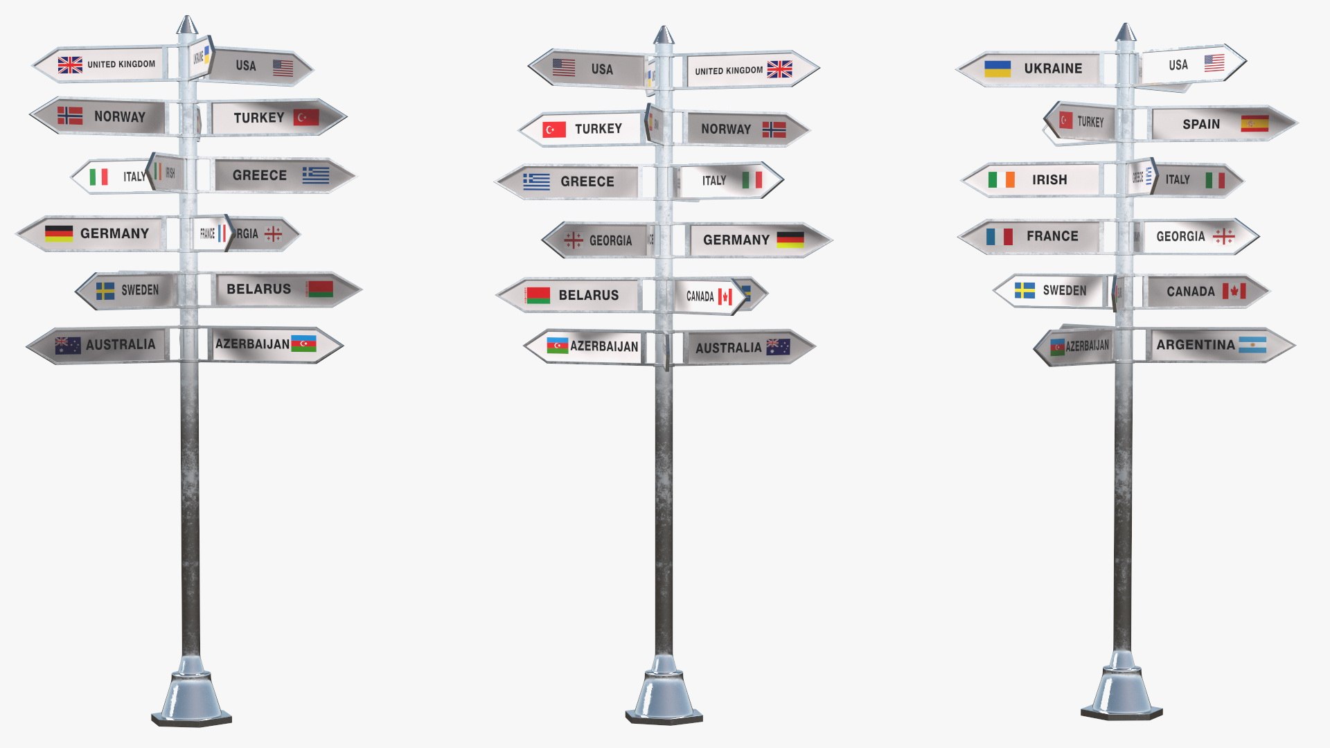 Travel Signpost With Various Countries Model - TurboSquid 2059267