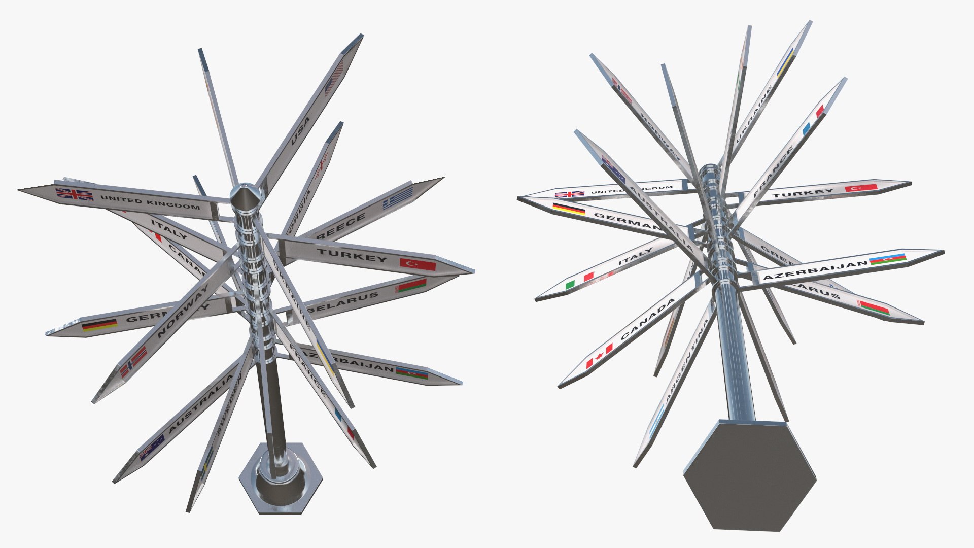 Travel Signpost With Various Countries Model - TurboSquid 2059267
