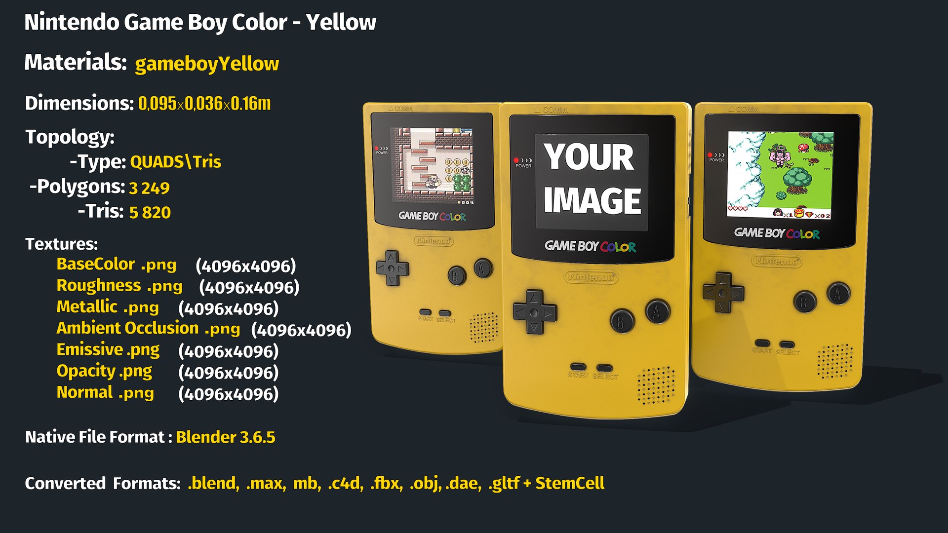 Nintendo Game Boy Color - Yellow 3D model - TurboSquid 2167375