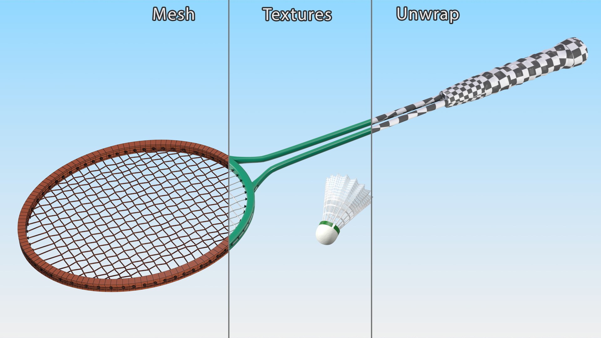 3D Badminton Rackets and Shuttlecock model - TurboSquid 2154648