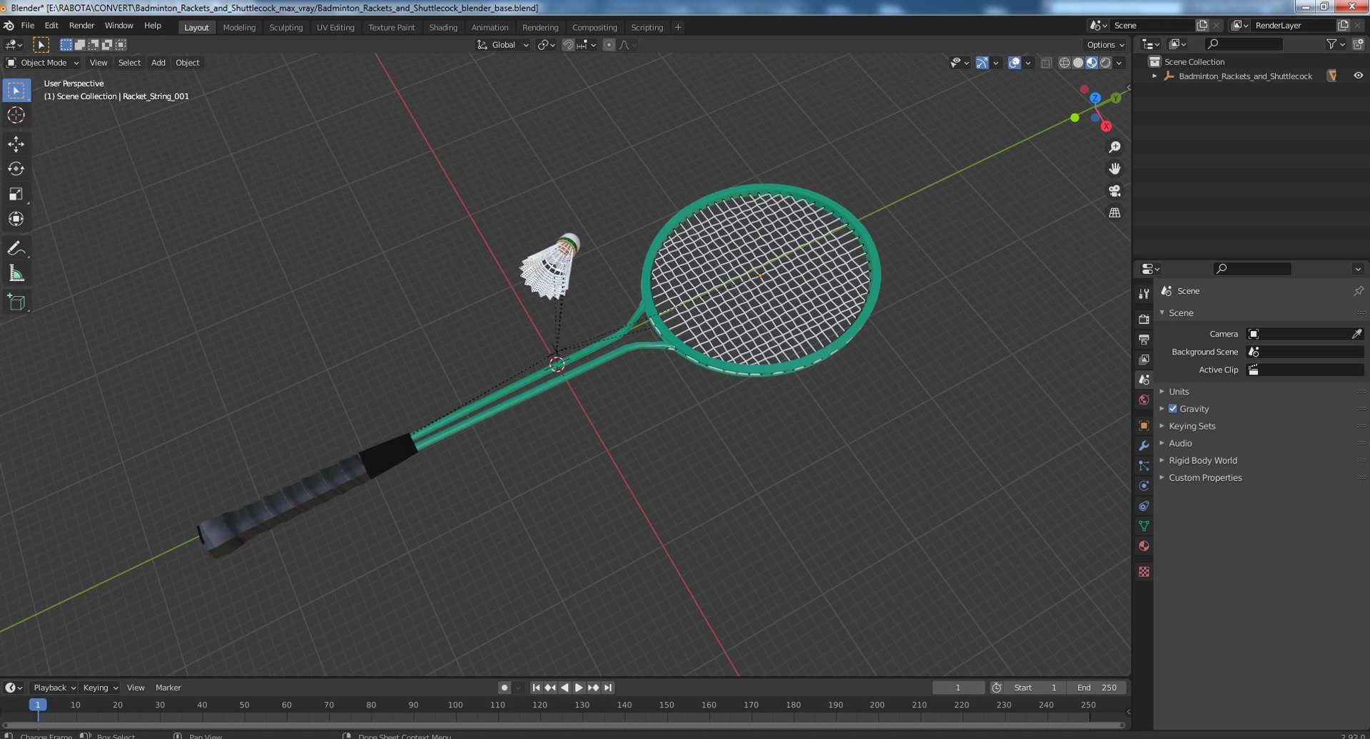 3D Badminton Rackets and Shuttlecock model - TurboSquid 2154648