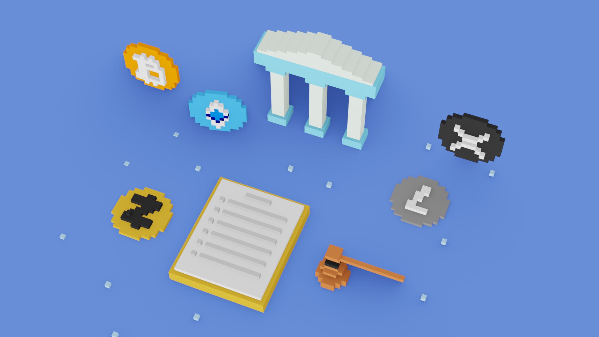 Animated Cryptocurrency set 8 bit 3D voxel art low poly animated model ...
