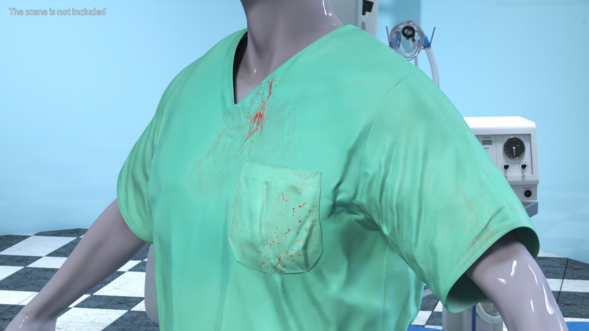 3D Surgeon Green Scrubs Shirt Blood Stained Model - TurboSquid 2130982