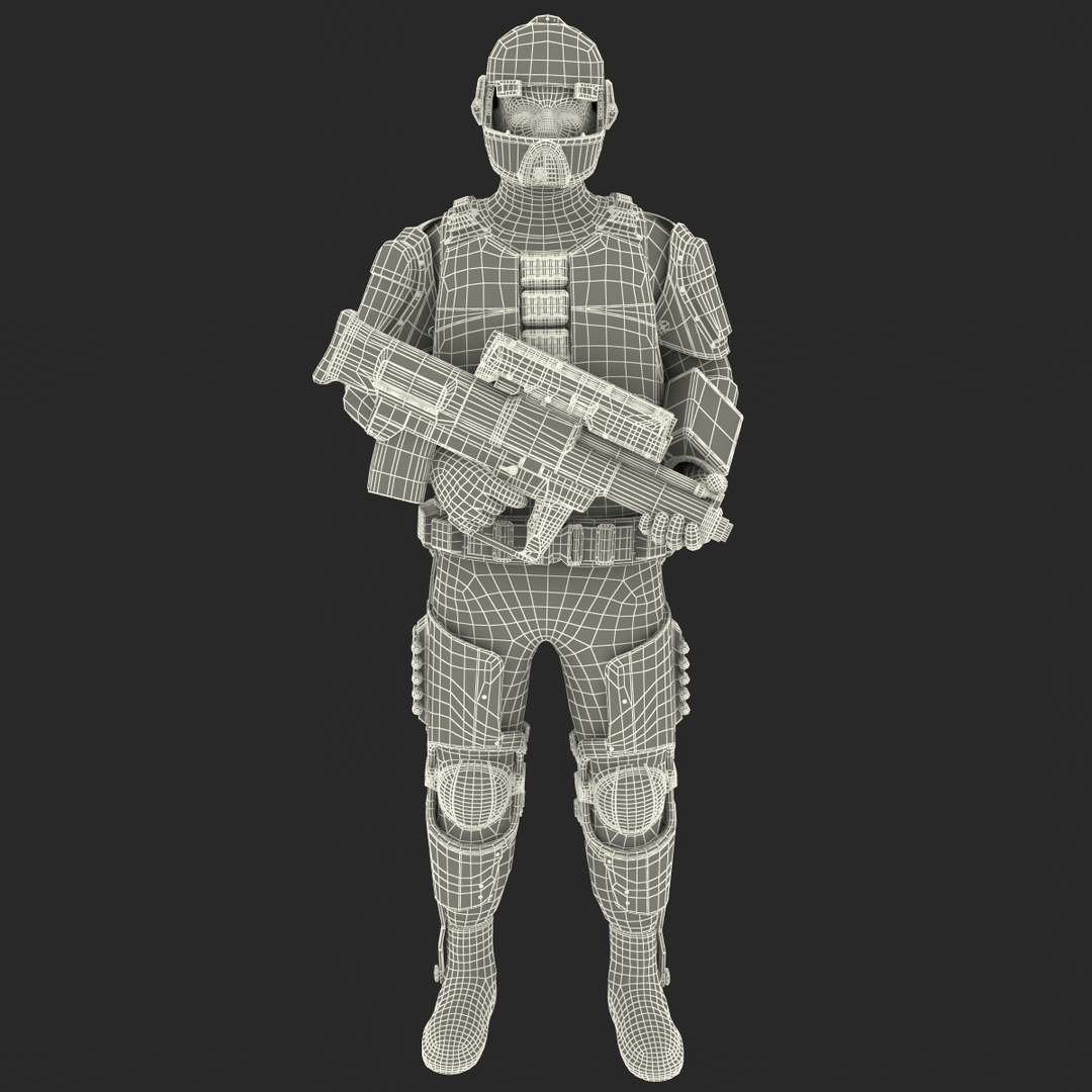 3d model of futuristic army soldier pose