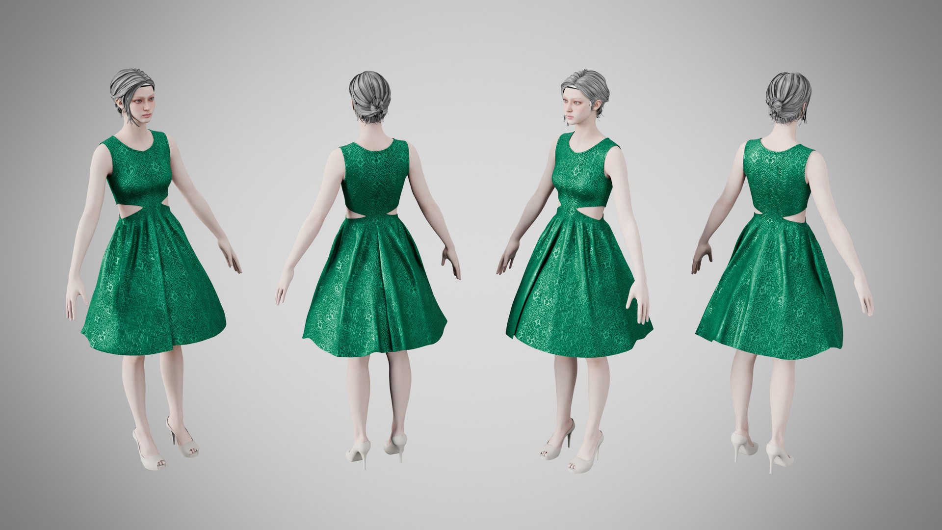 Dress 33 Emerald Velvet Green With Design 3D Model - TurboSquid 2502145