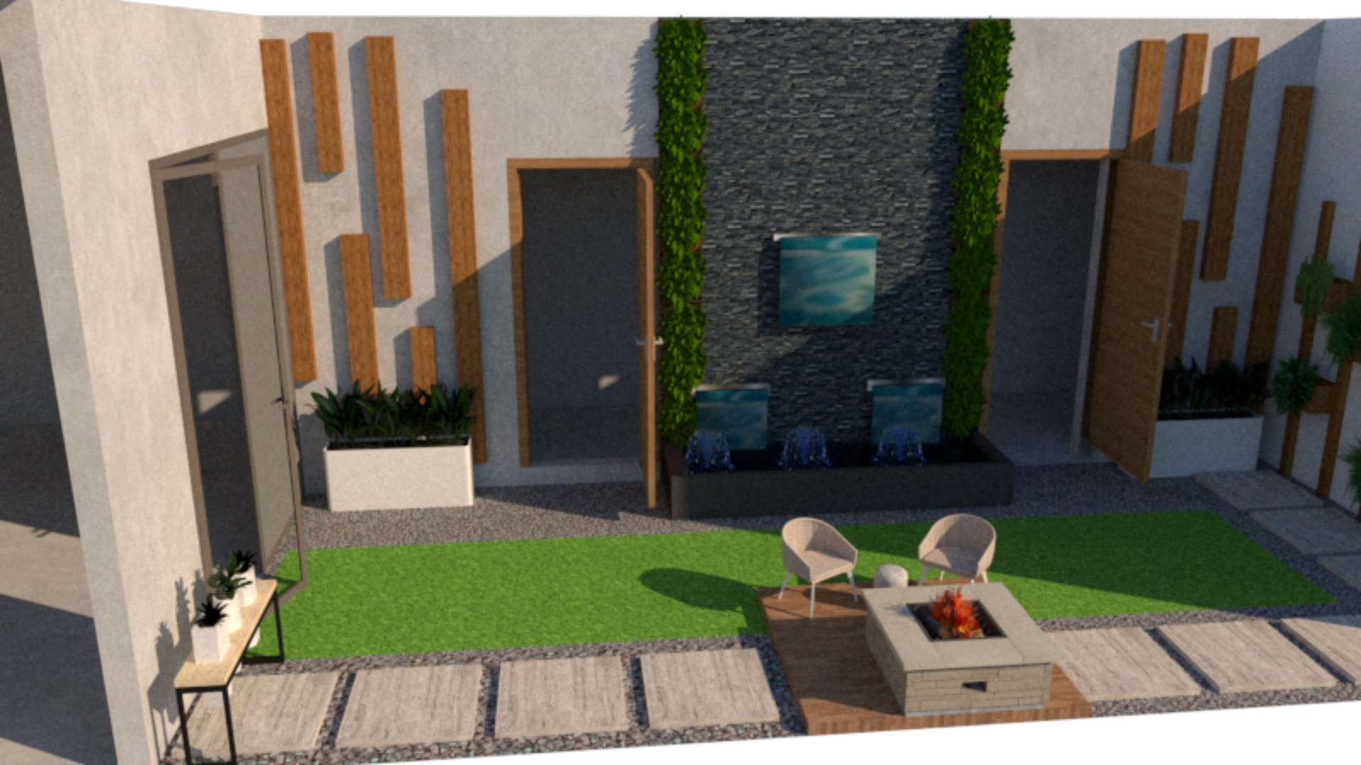 Sit-Out Area With Waterfall Landscape Design Model - TurboSquid 2336661