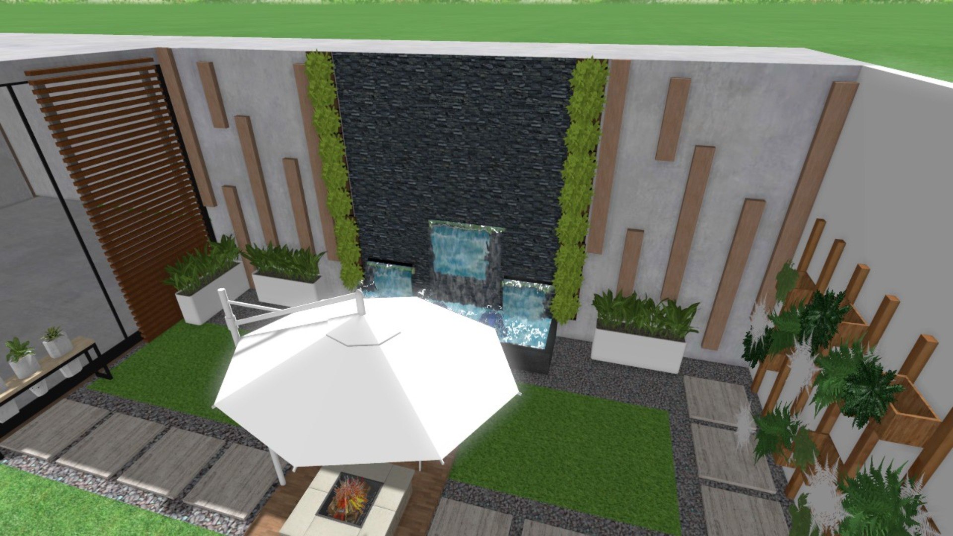 Sit-Out Area With Waterfall Landscape Design Model - TurboSquid 2336661