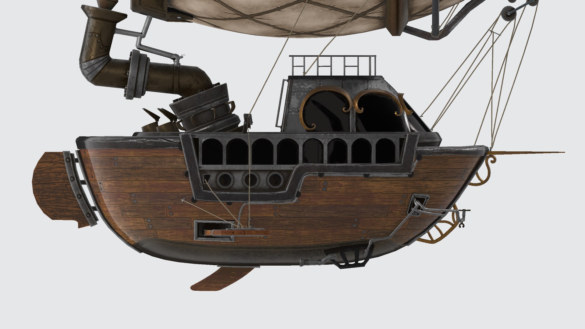 3D Steampunk Dirigible With Ship Model - TurboSquid 2321688