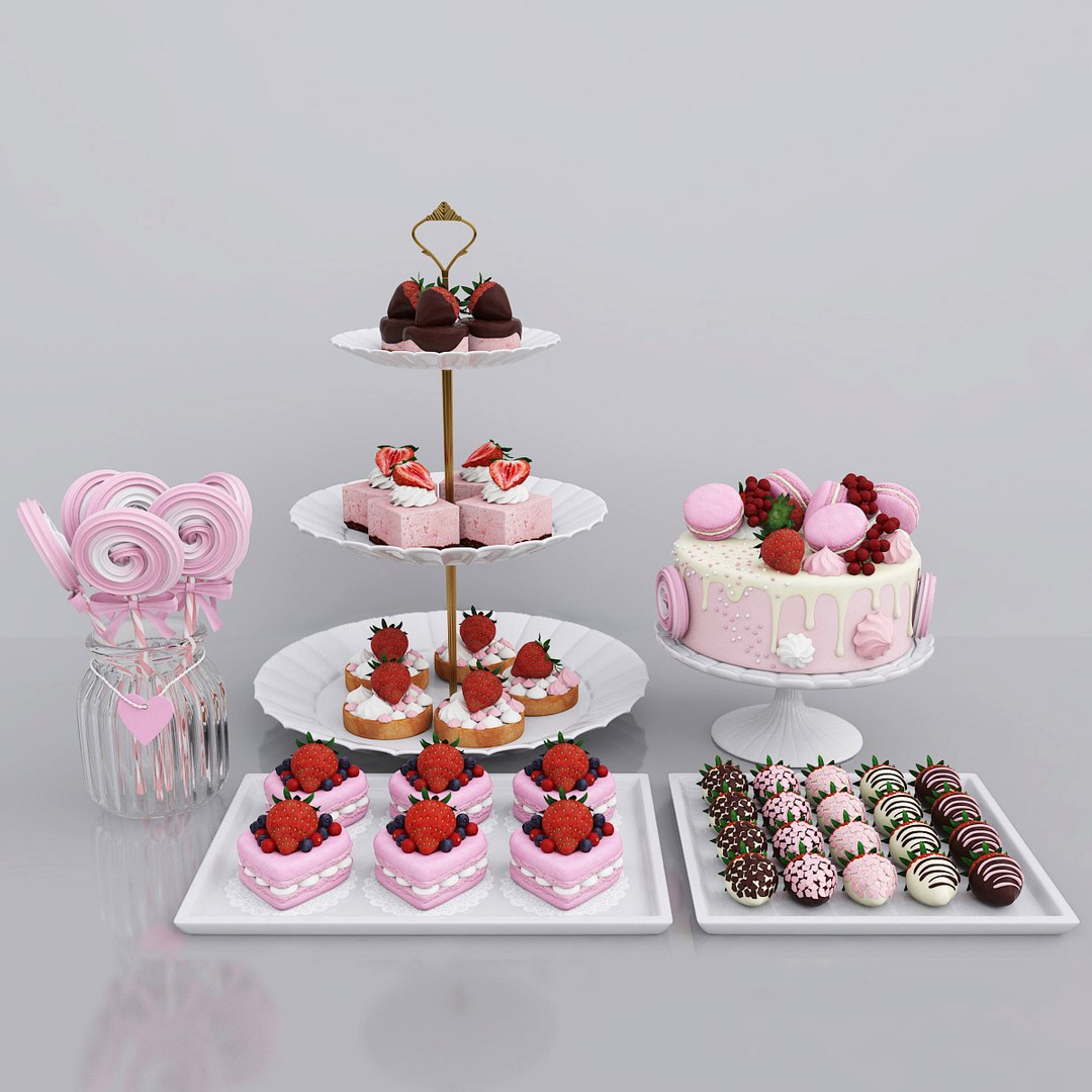 Strawberry pink dessert 3D model - TurboSquid 1900058
