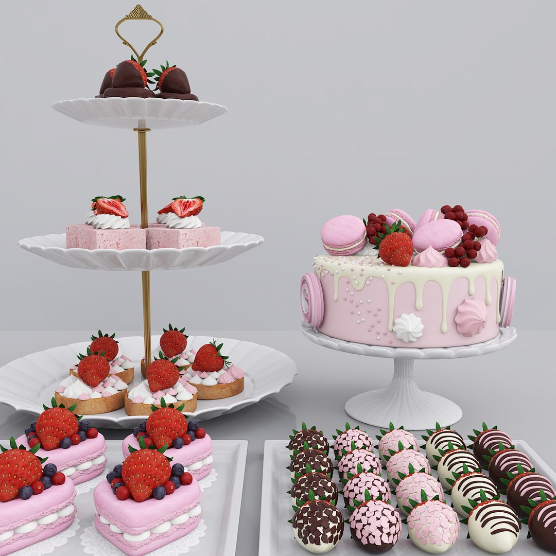Strawberry pink dessert 3D model - TurboSquid 1900058