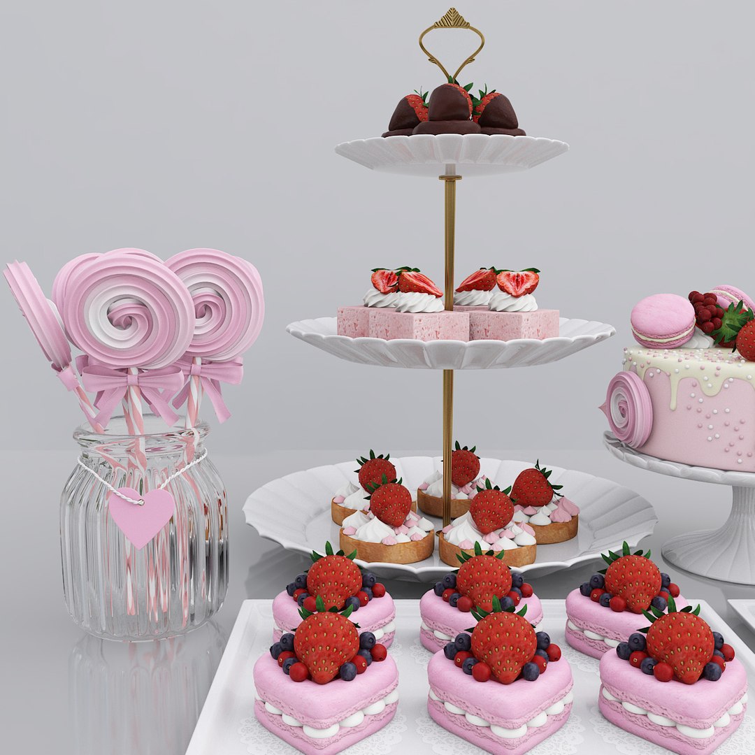 Strawberry pink dessert 3D model - TurboSquid 1900058