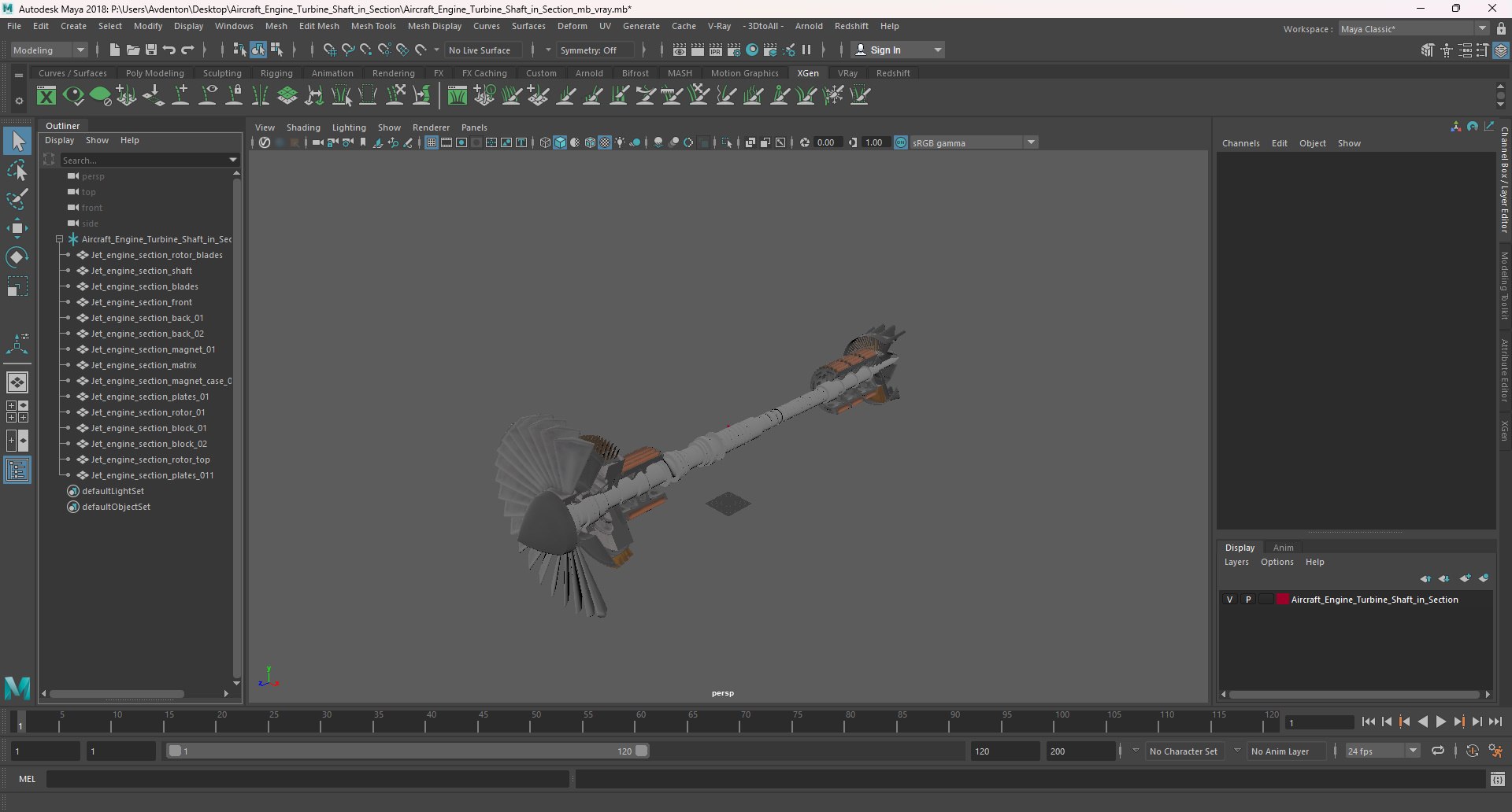 3D Model Aircraft Engine Turbine Shaft In Section - TurboSquid 2381246