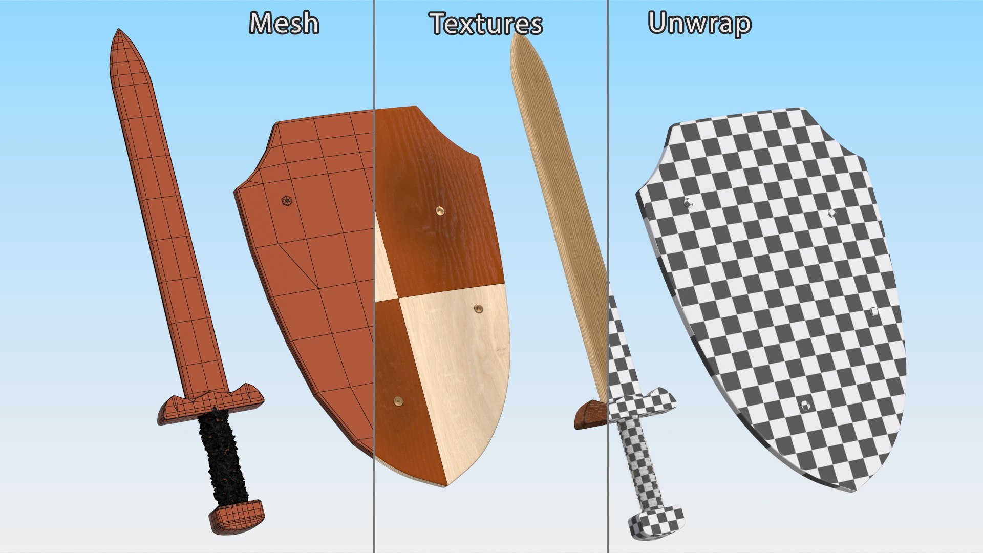 Toy Wooden Sword And Shield Fur Model - TurboSquid 2208823