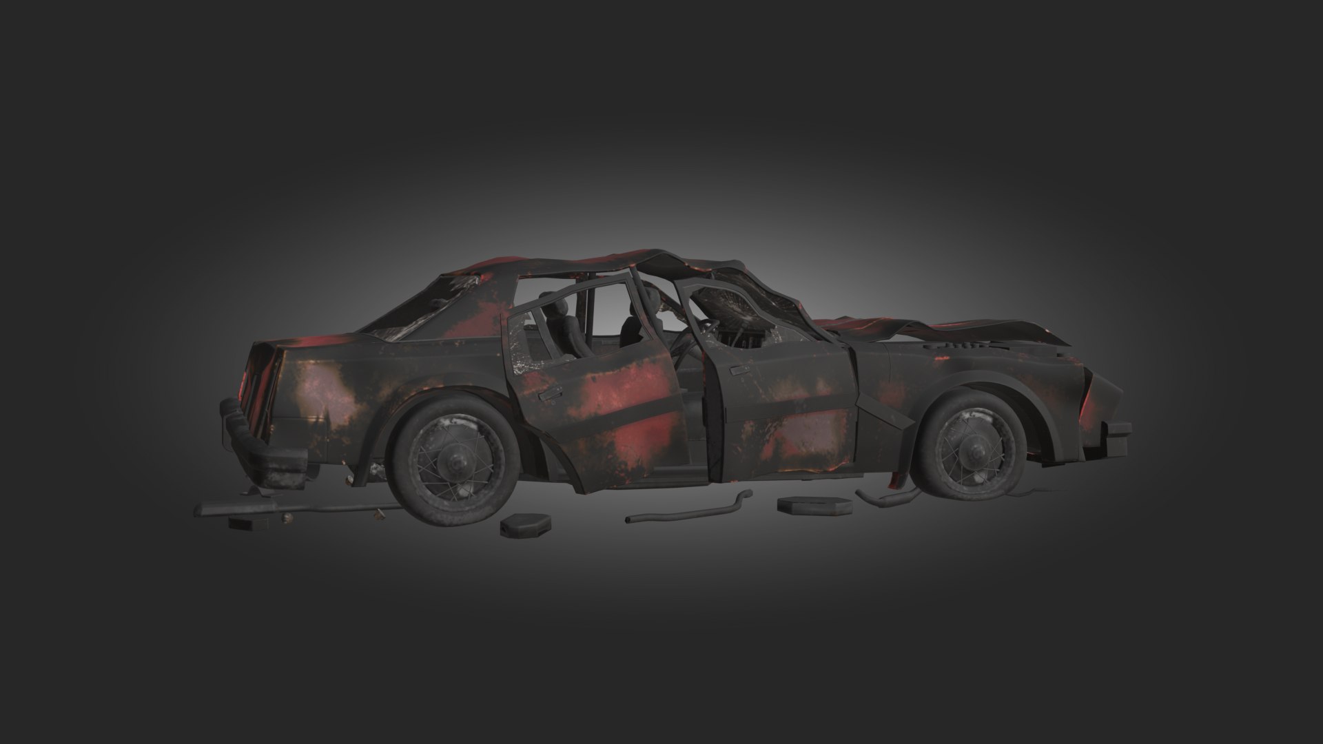 Burnt And Destroyed High Quality Car Apocaliptic Scene 3D Model 3D ...