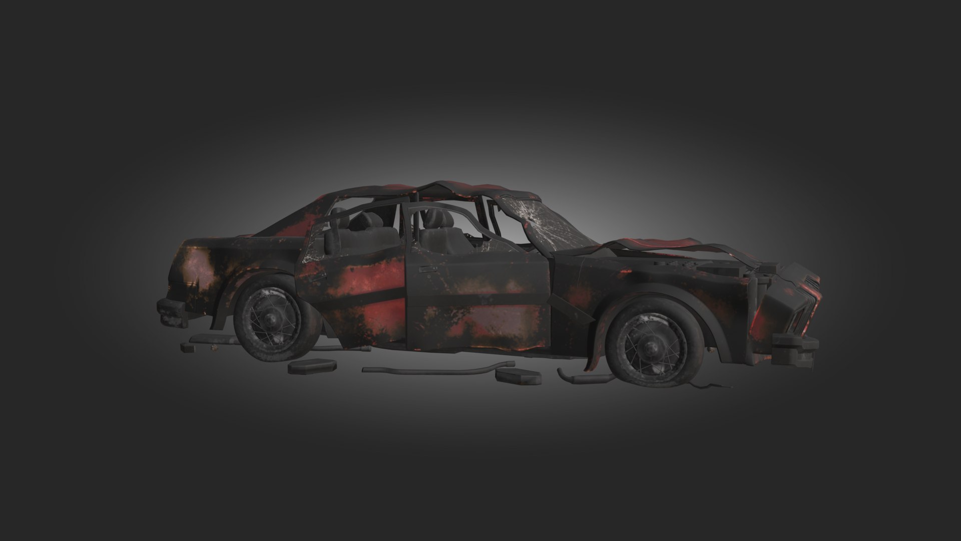 Burnt And Destroyed High Quality Car Apocaliptic Scene 3D Model 3D ...