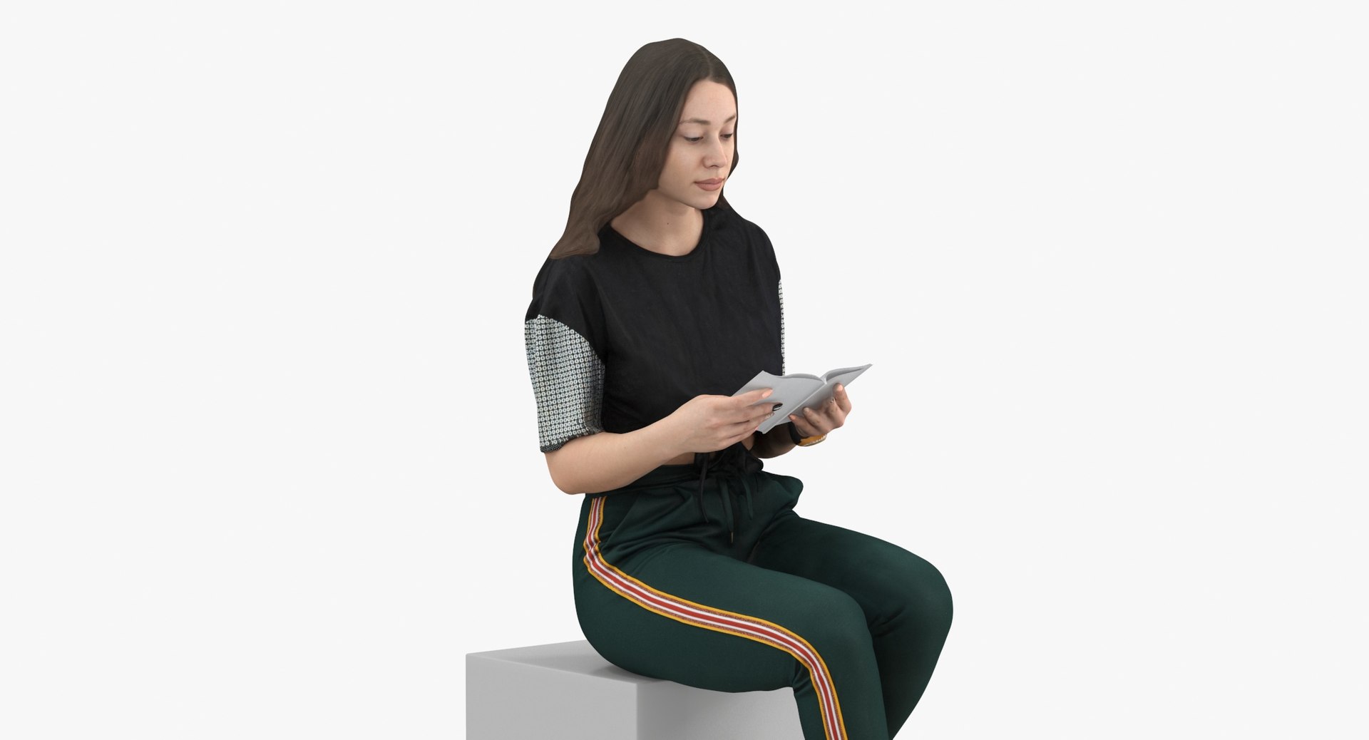 3D Freya Casual Spring Sitting Pose 01 With Book - TurboSquid 1926797