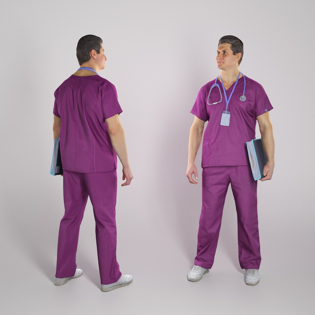 3D Male Doctor In Purple Uniform With Folder 302 Model - TurboSquid 1736010